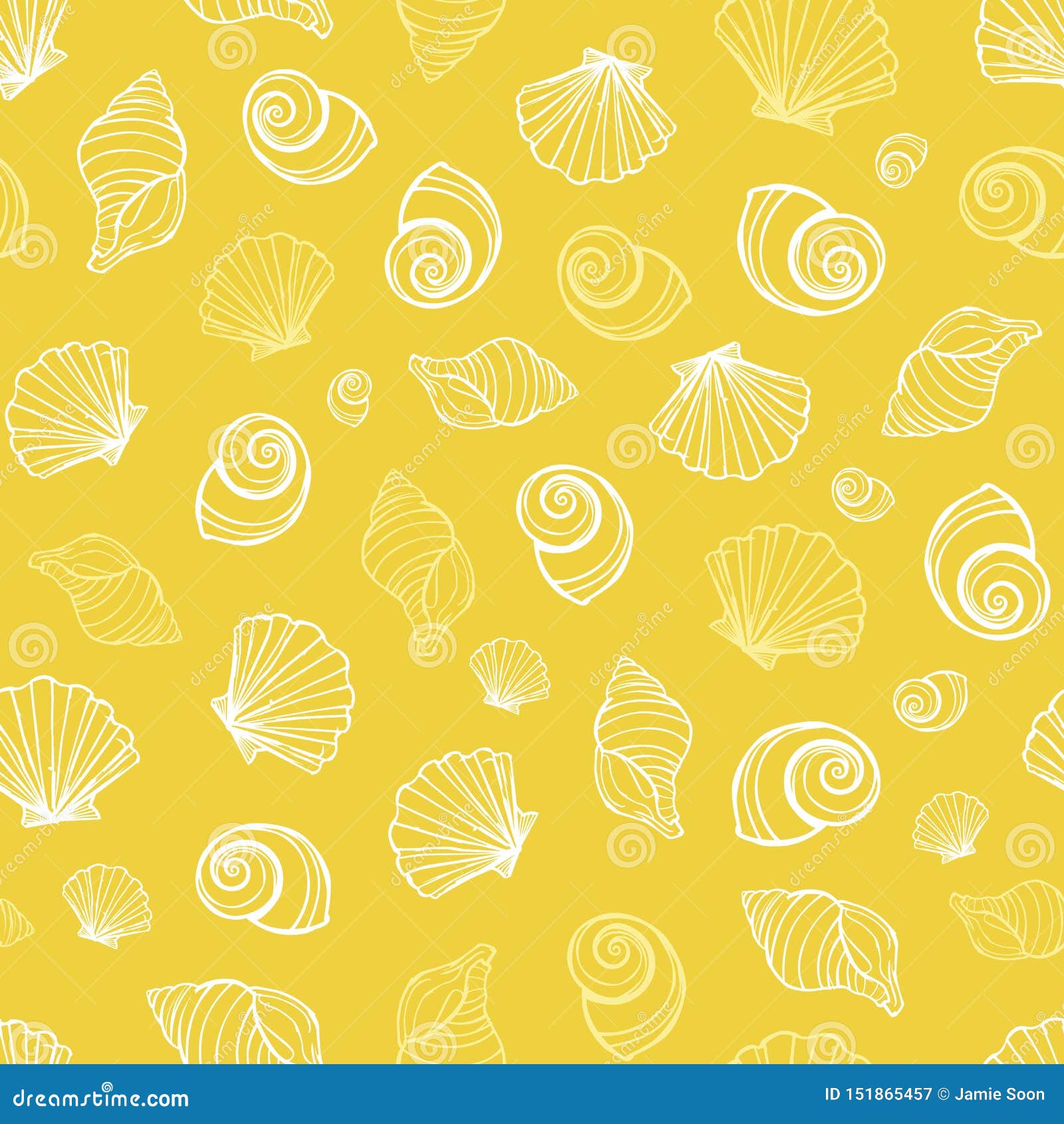 Vector Yellow Seashells Repeat Pattern. Suitable for Gift Wrap, Textile ...