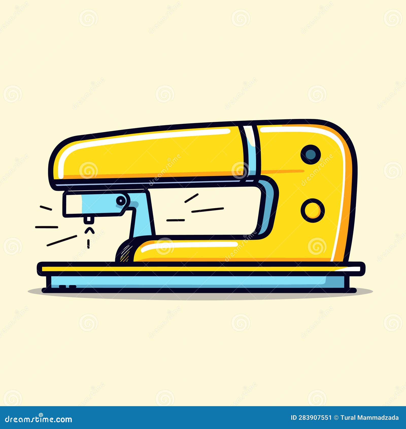 Vector of a Yellow Sewing Machine on a Table, with a Flat Vector Icon ...