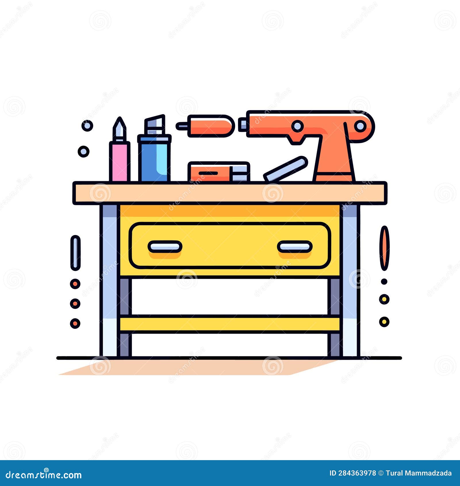 Vector of a Yellow Table with a Drawer Filled with Tools on Top Stock ...