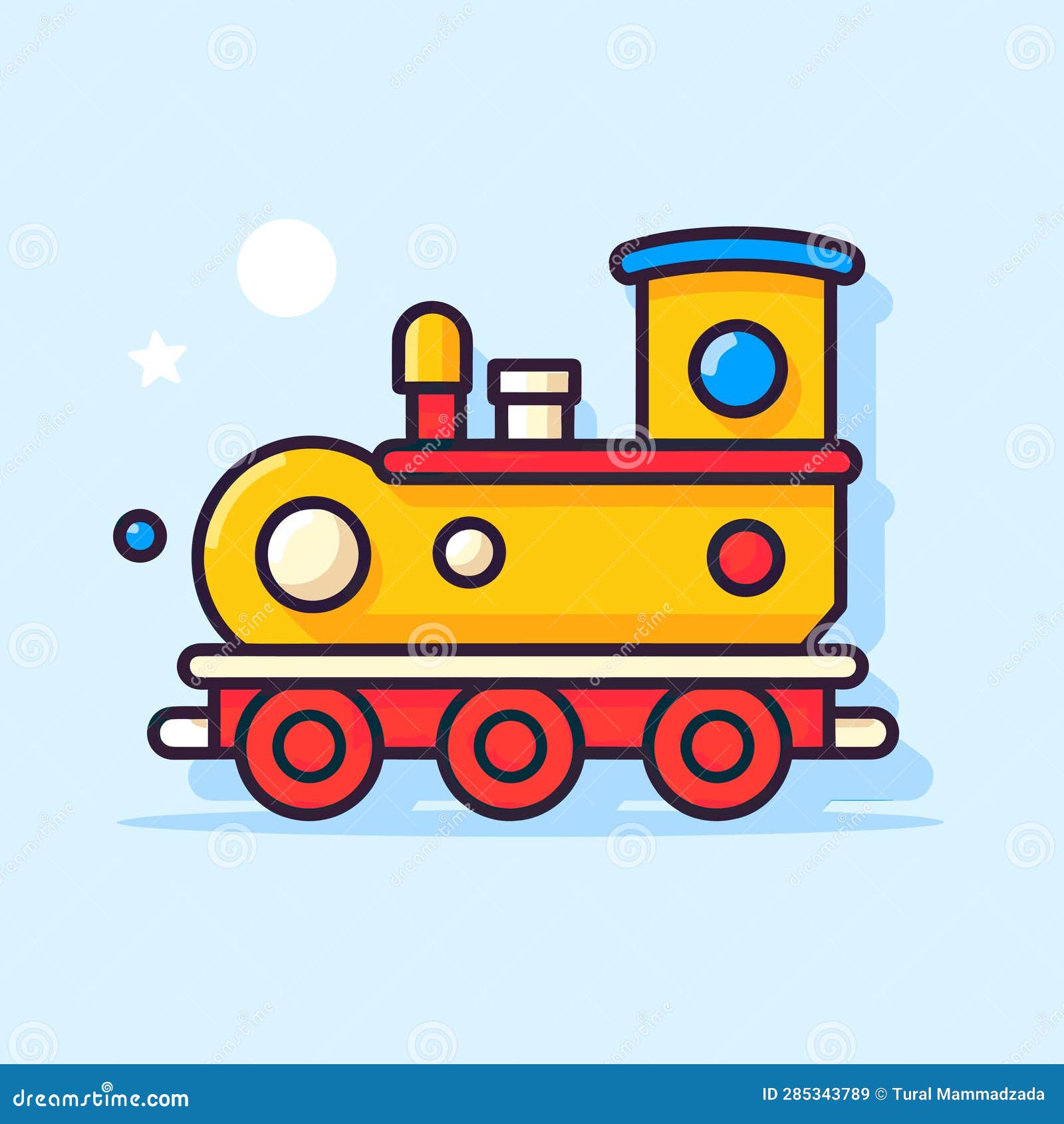 Vector of a Yellow Train with a Red Engine on a Blue Background Stock ...