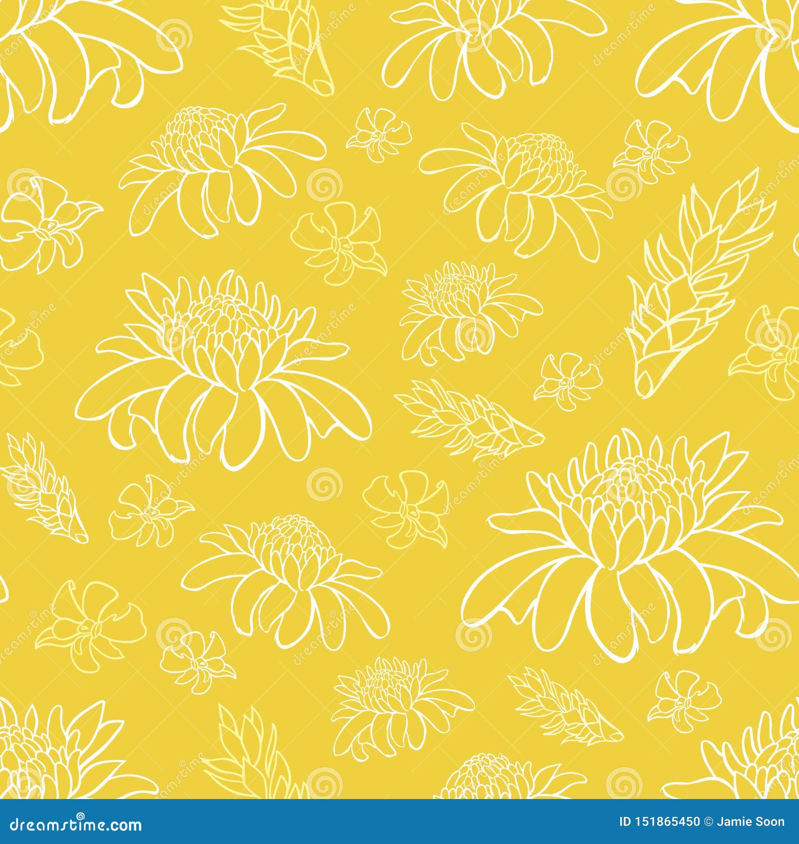 Vector Yellow Tropical Beach Resort Repeat Flowers Pattern. Suitable ...