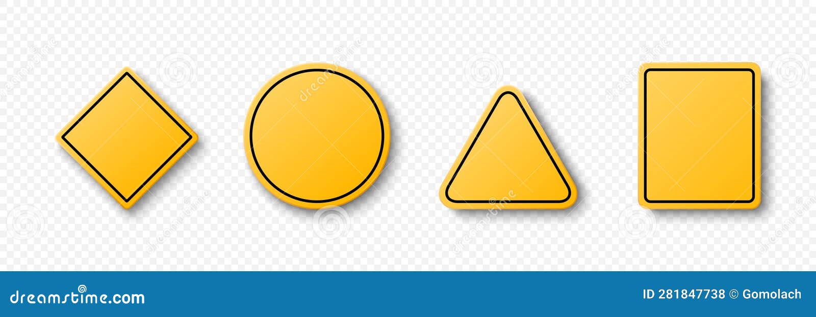 Vector Yellow Warning, Danger Stop Sign Frame Icon Set Isolated ...