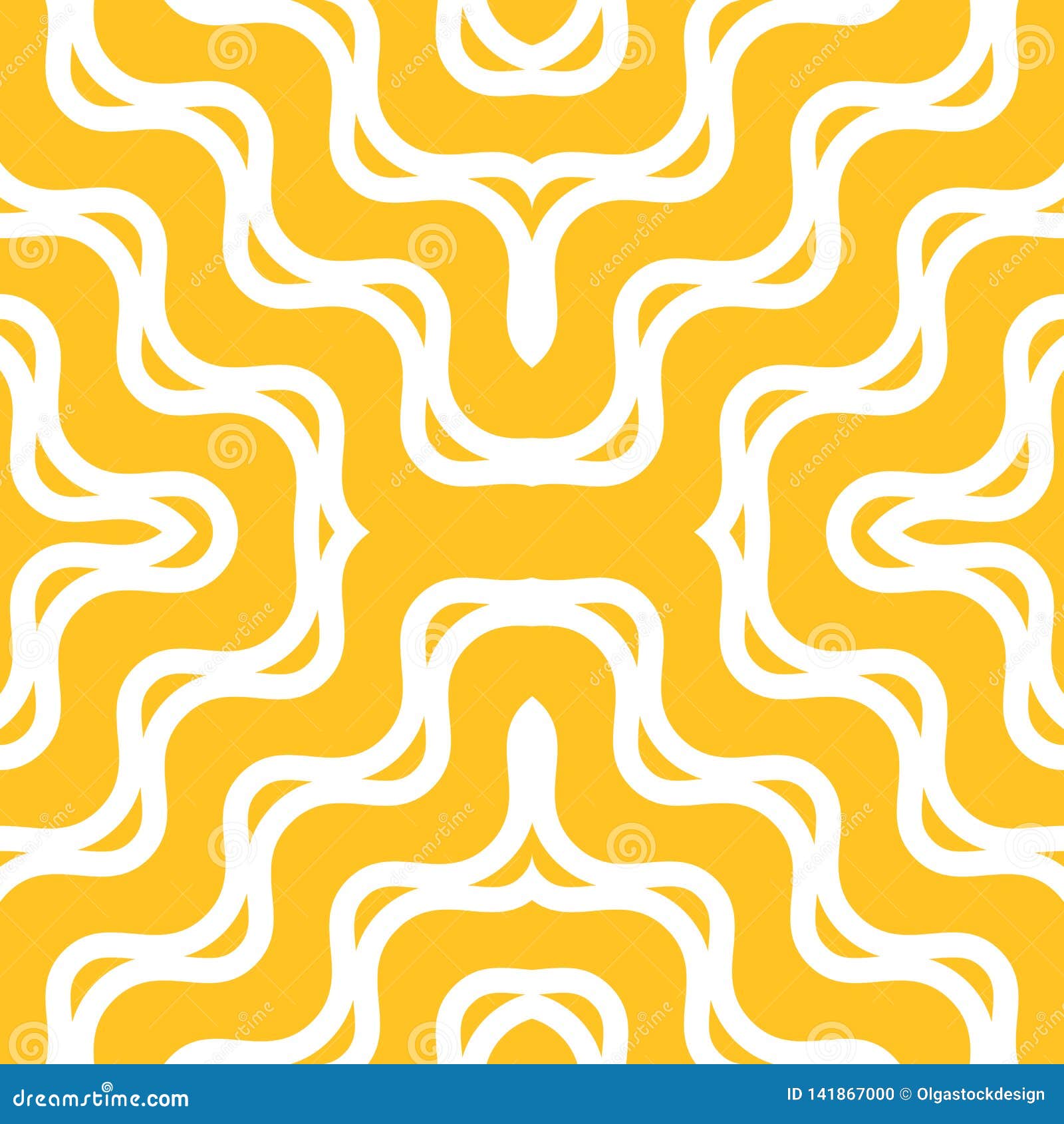 Vector Yellow and White Seamless Pattern with Waves, Curved Lines ...