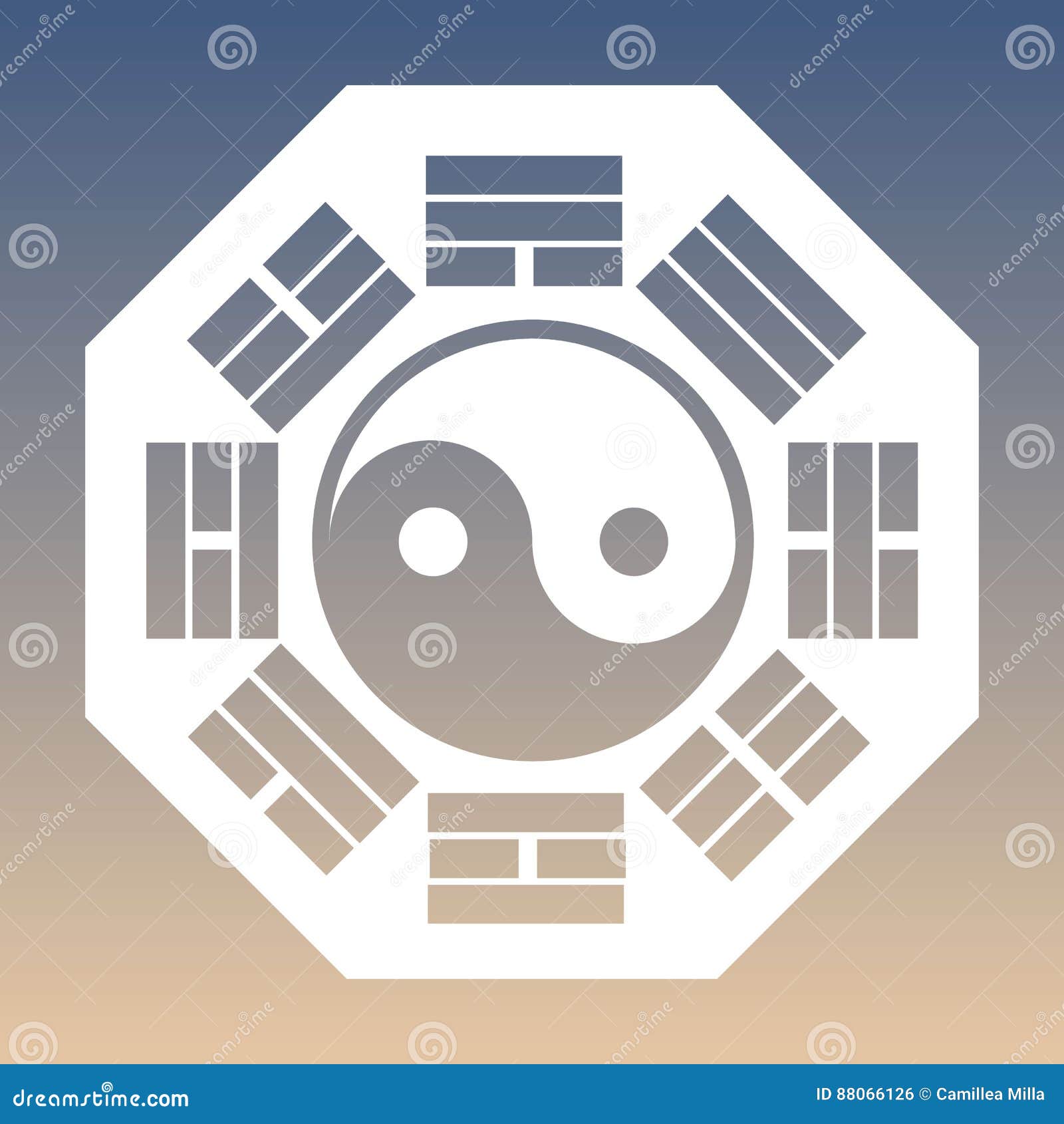 Vector Yin and Yang Symbol and Eight Trigrams on a Gradient Background ...
