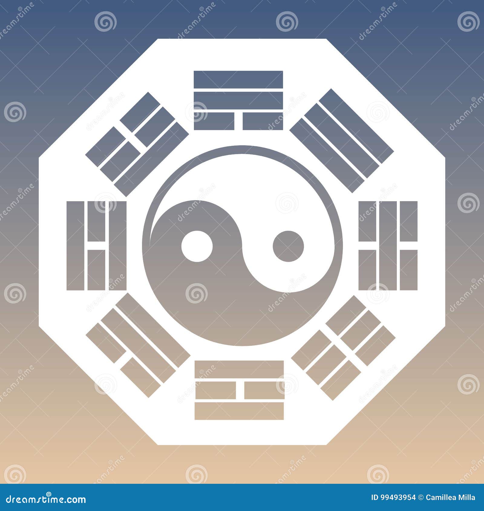 Vector Yin and Yang Symbol and Eight Trigrams on a Gradient Background ...