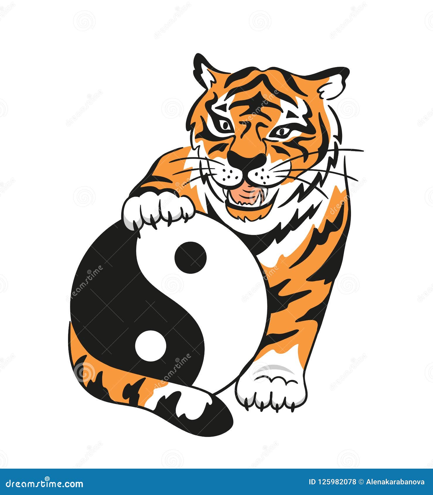 Vector Yin Yang Symbol With Tiger And Chinese Characters `tai Chi Chuan` Abstract Occult And