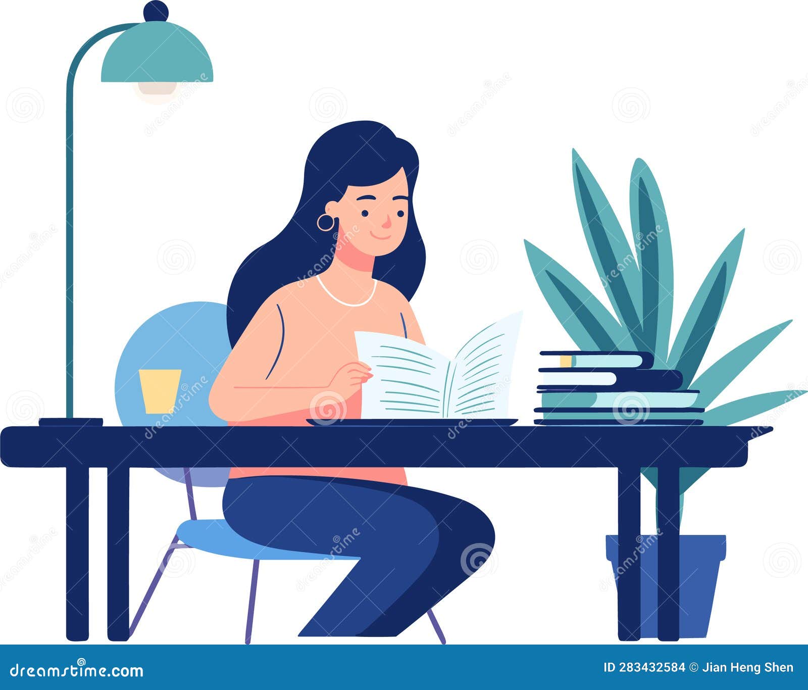 Vector Young Girl Learning Concept Illustration Stock Vector ...