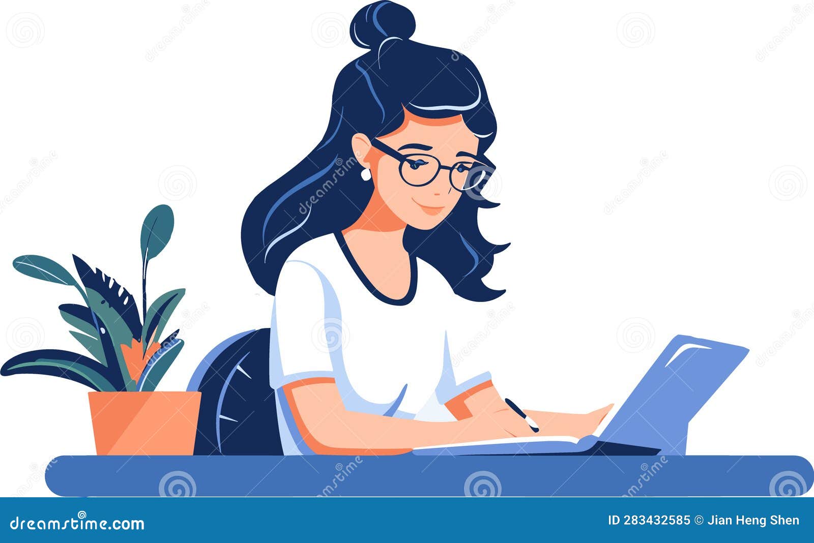 Vector Young Girl Learning Concept Illustration Stock Vector ...