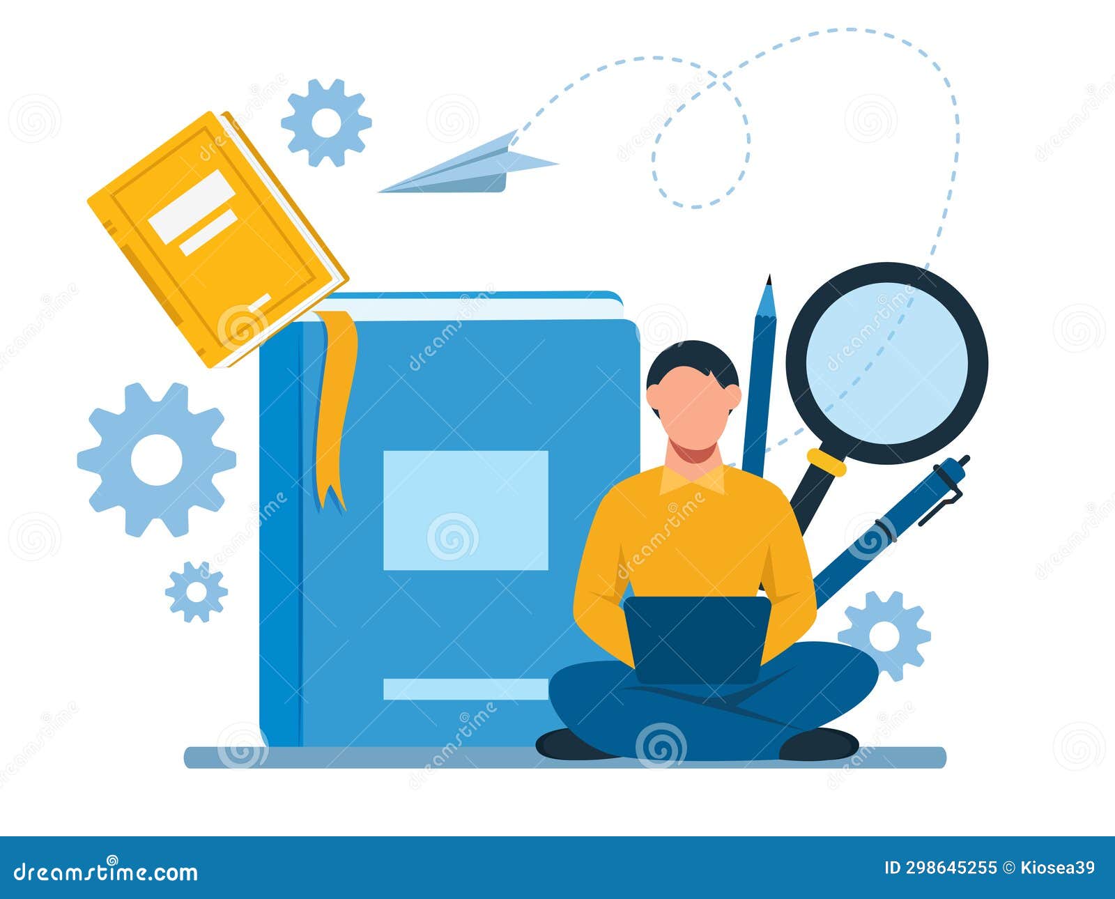 Vector of a Young Man with Laptop Computer Studies Online Stock ...