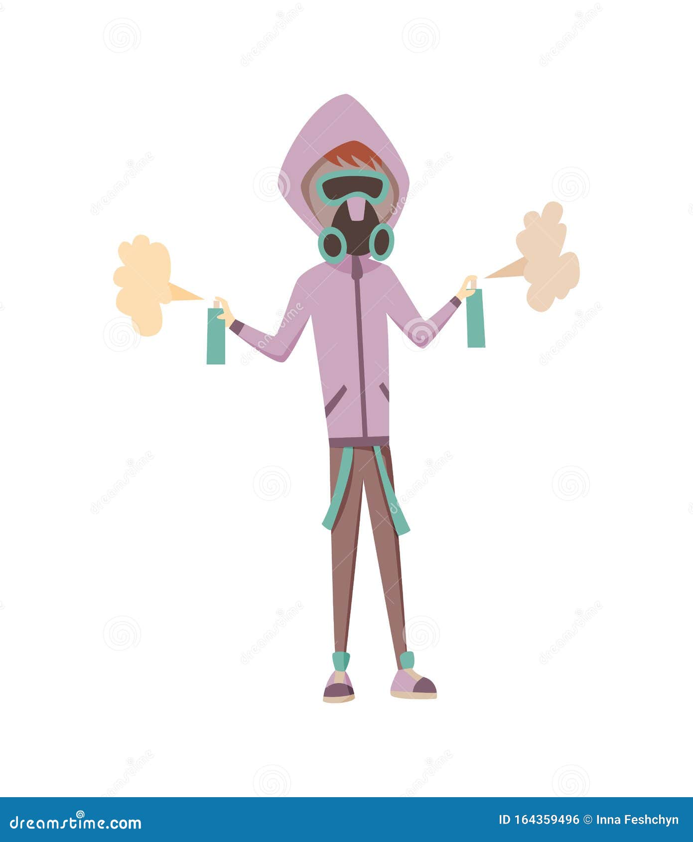 Vector Young Man Painting Graffiti on a Wall in Gas Mask. Stock Vector ...