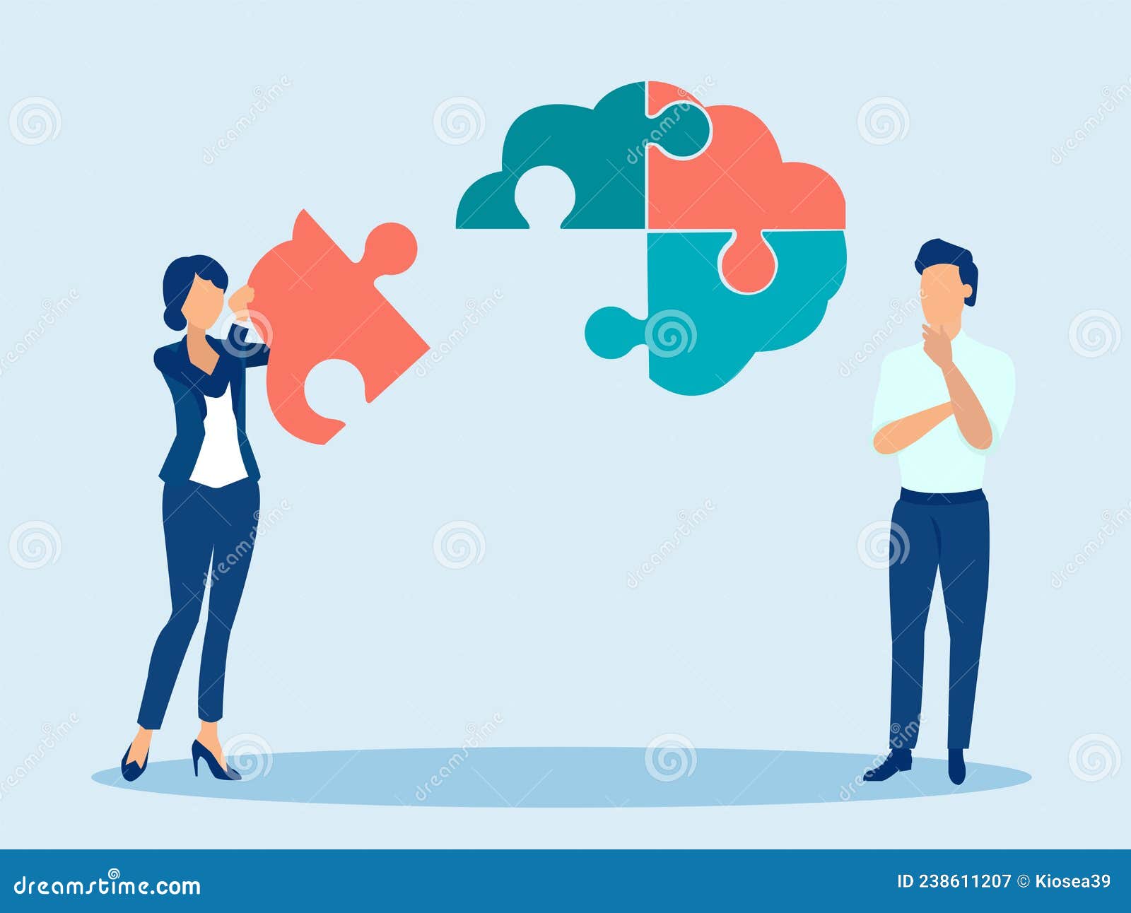 Vector of a Young Man and a Woman Assembling Together a Puzzle Stock ...