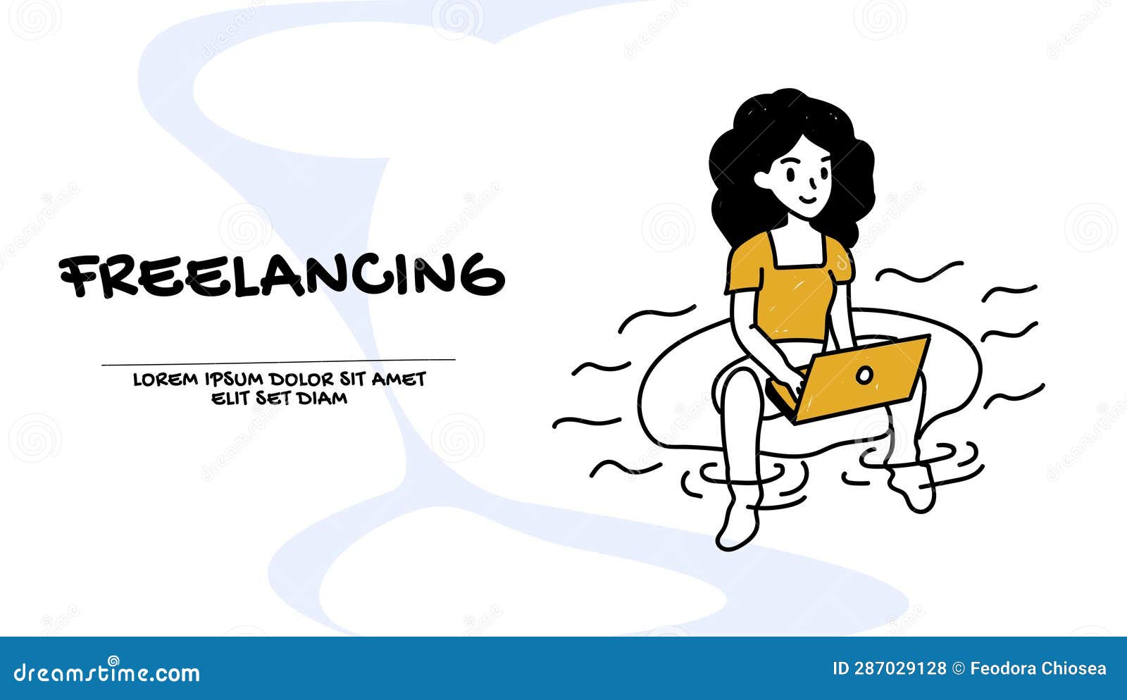 Vector of a Young Woman Working on a Laptop Computer Freelancing ...