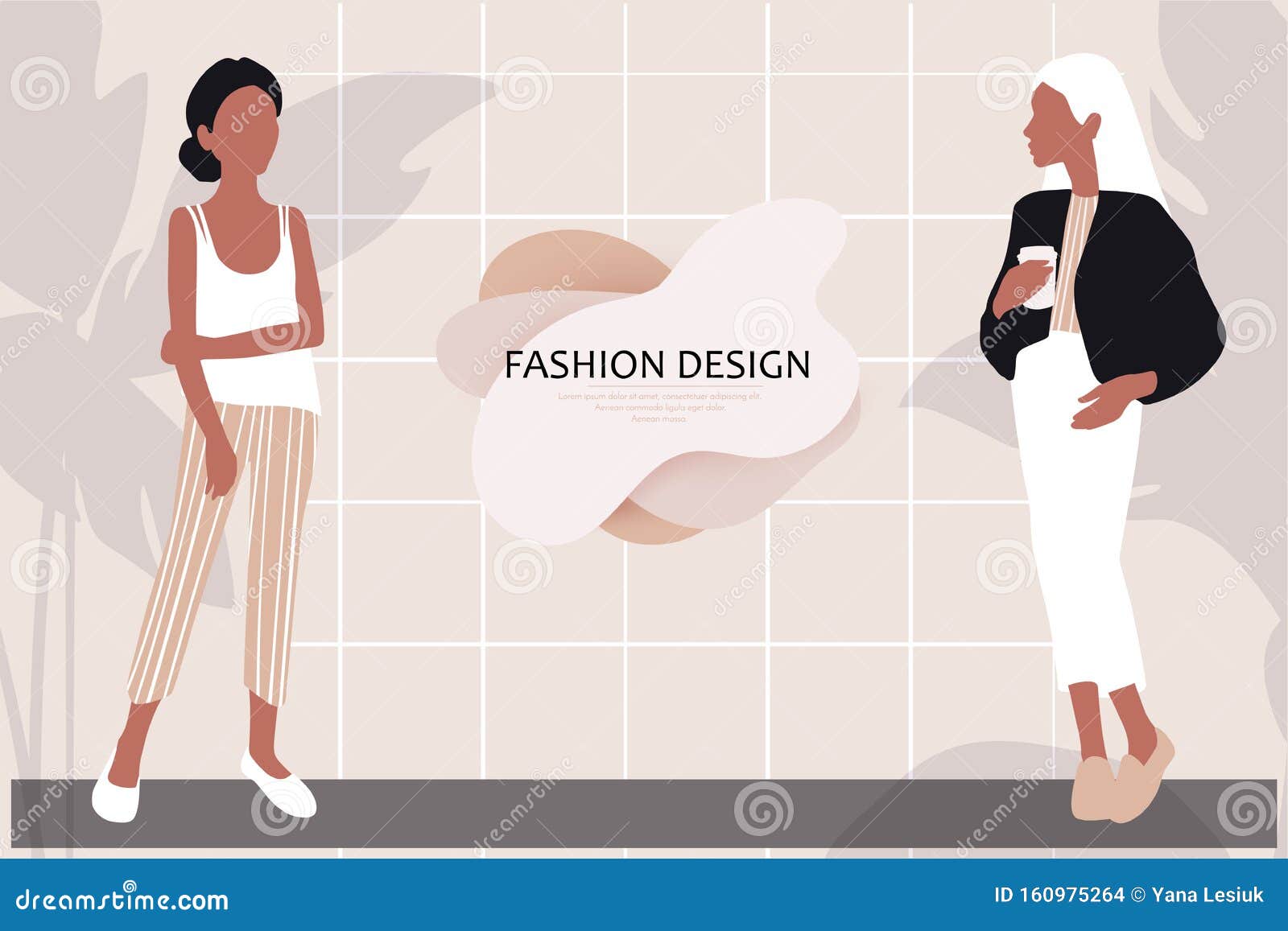 Vector Young Women Dressed in Trendy Clothes Standing in the Room ...