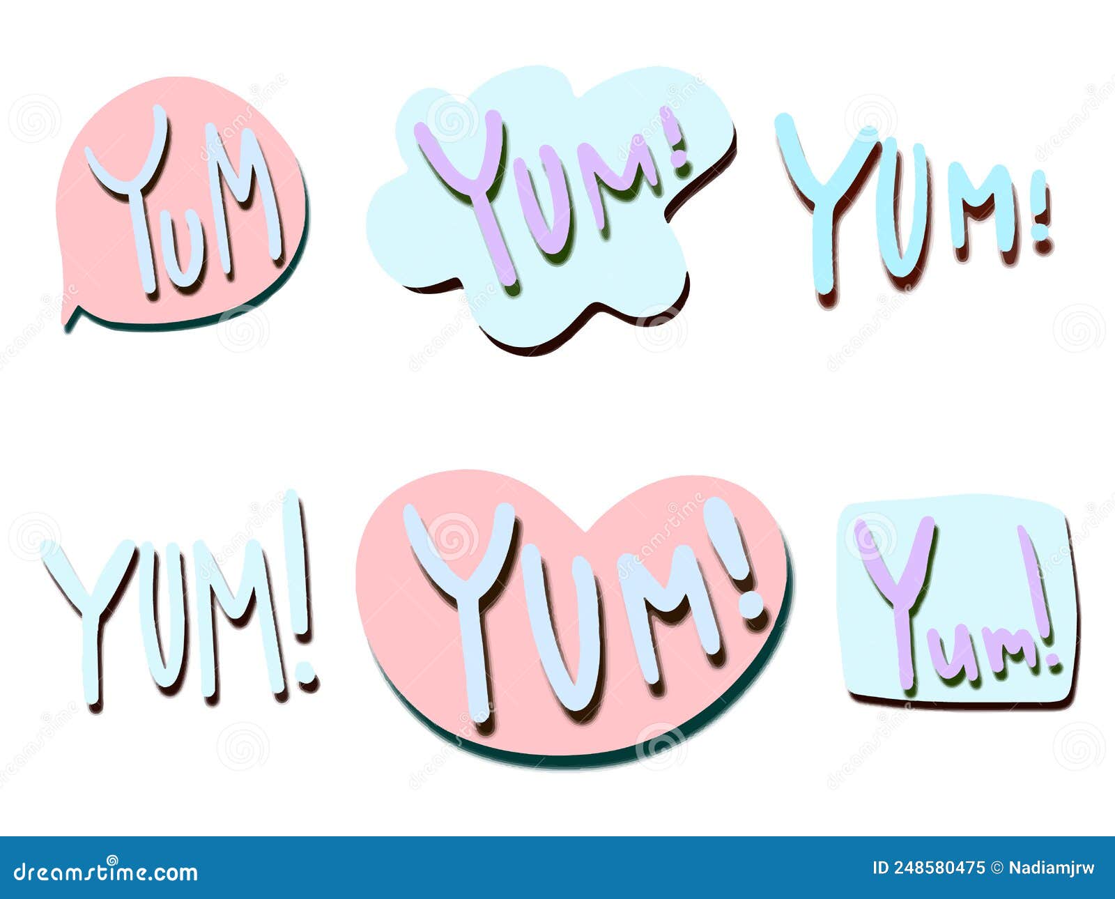Vector Yum Yum Words Set. Design Doodle for Print. Paper Cut Words Yum ...