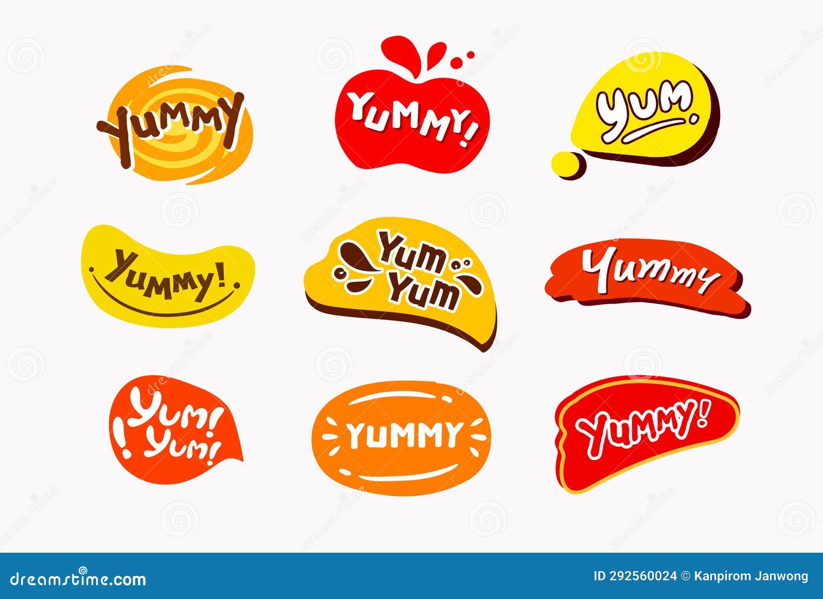 Vector Yummy, Speech Bubbles Hand Drawn Collection Stock Illustration ...