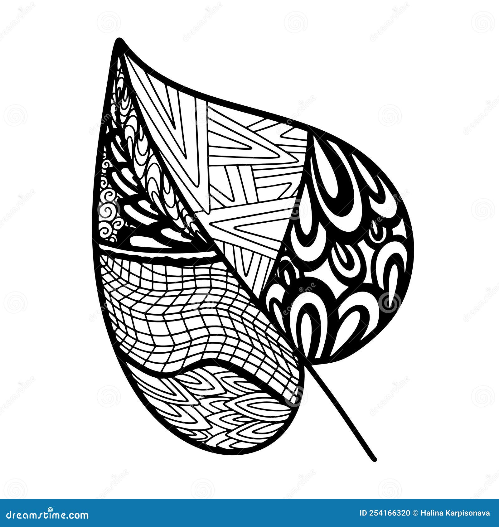 Vector Zen Tangle and Doodle Leaf. Nature Coloring Book. Black and ...