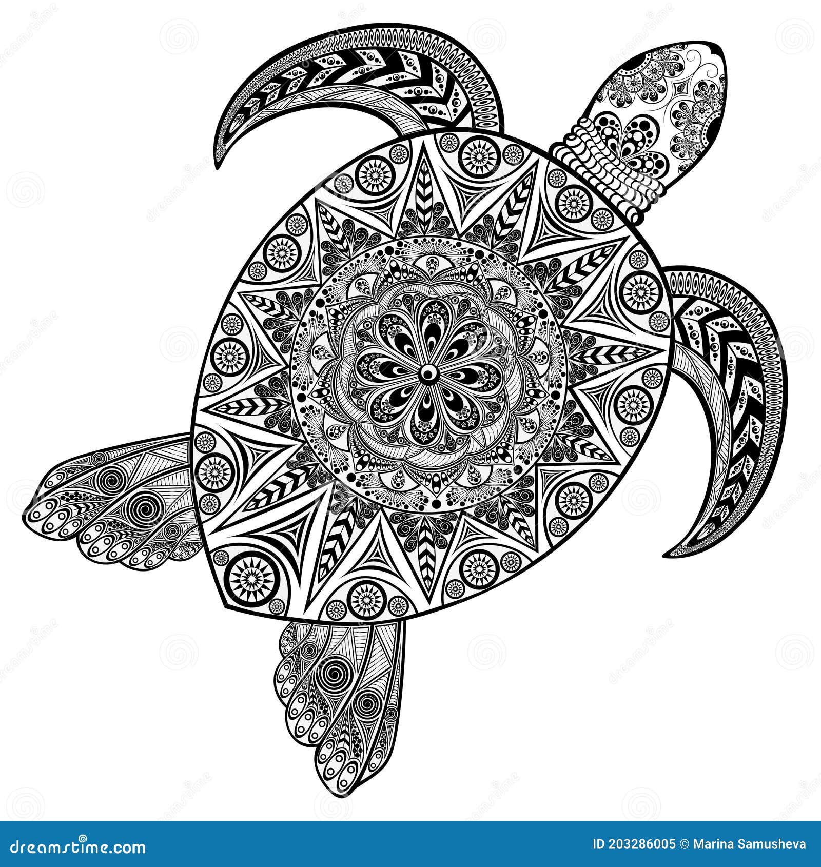 Zentangle Turtle With Calligraphic Quote - Long Life. Vector For Tattoo ...