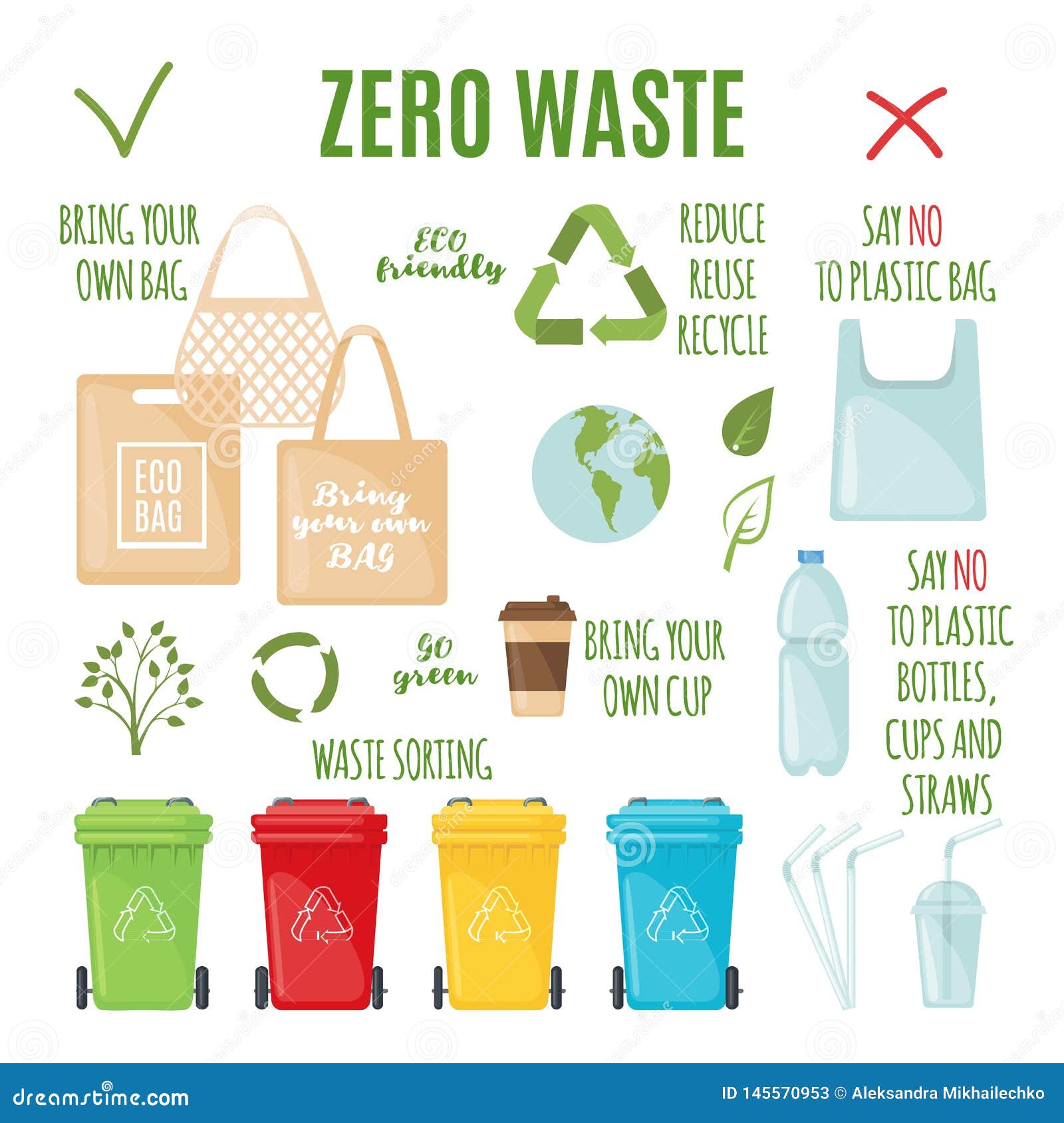 Vector Zero Waste Set in Flat Style Stock Vector - Illustration of ...