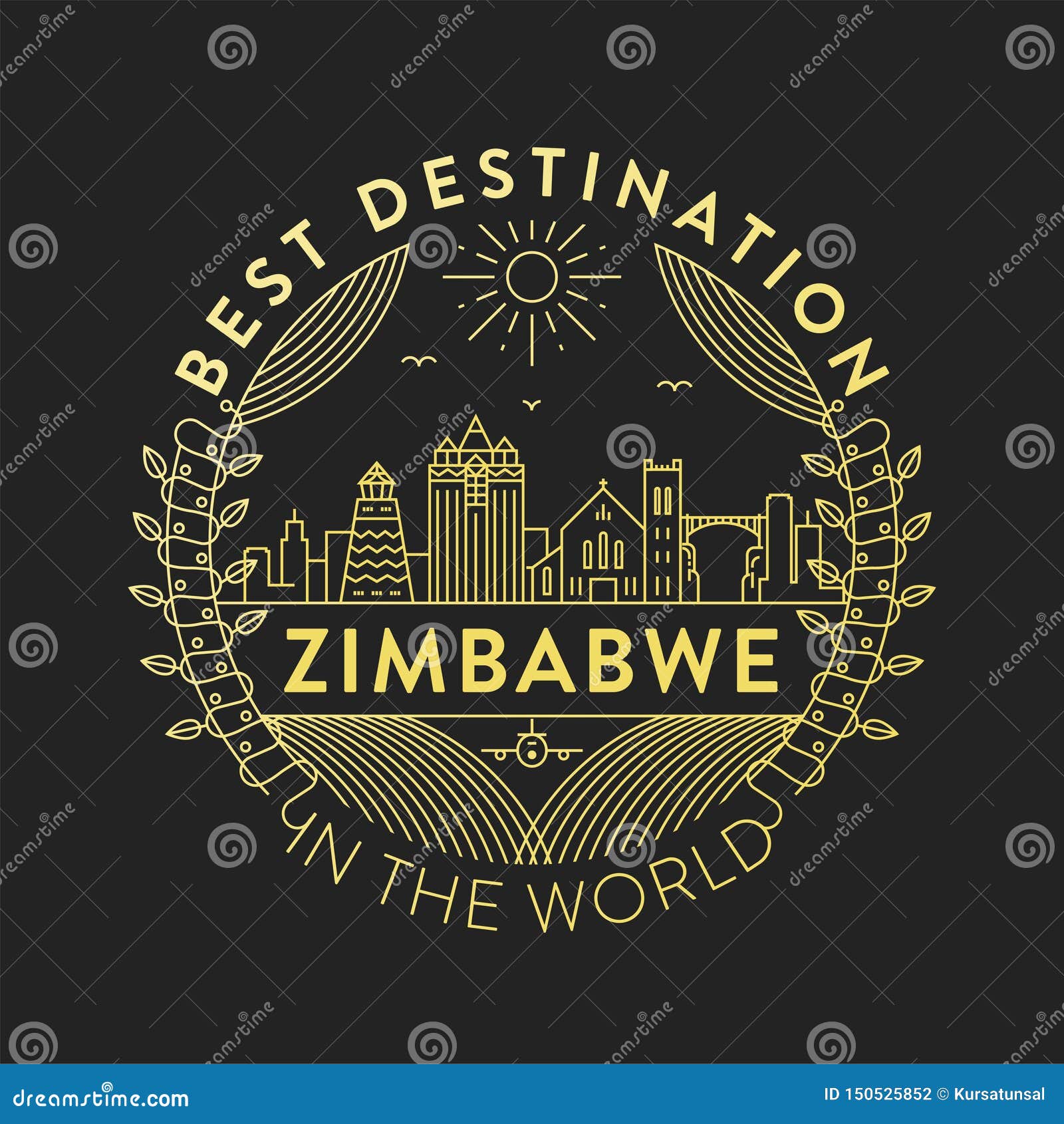 Vector Zimbabwe City Badge, Linear Style Stock Illustration ...
