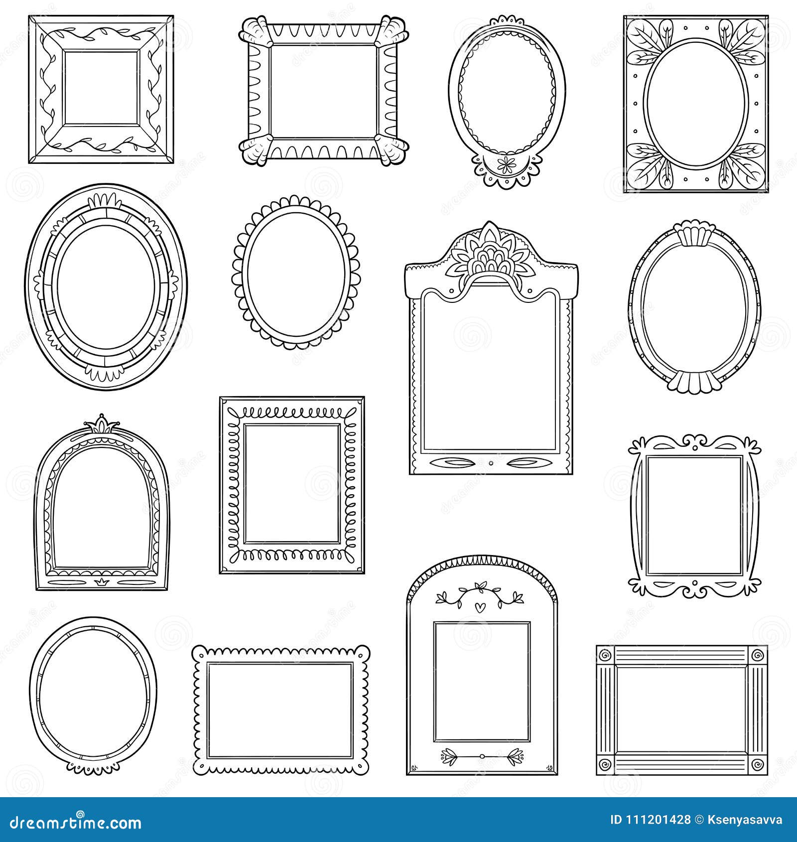 Vector Zwart-witte Reeks Kaders Hand Getrokken Beeldverhaalkaders ...