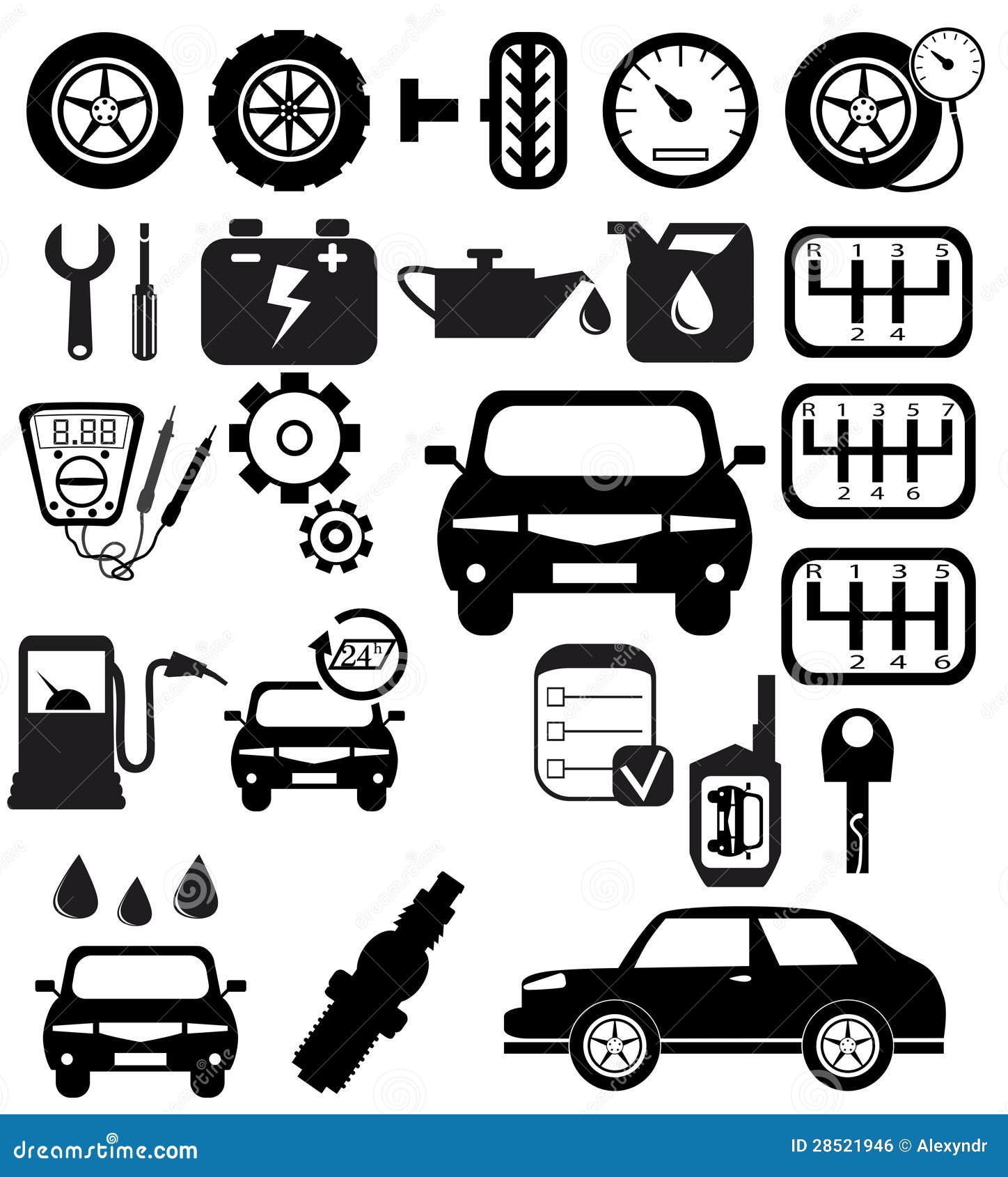 Vector Zwarte Auto Geplaatste Pictogrammen Vector Illustratie ...