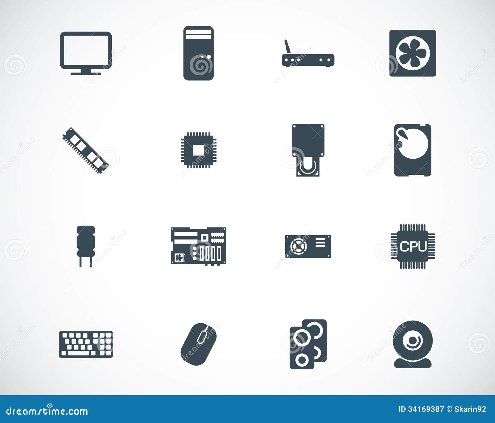 Vector Zwarte PC-componentenpictogrammen Stock Illustratie ...