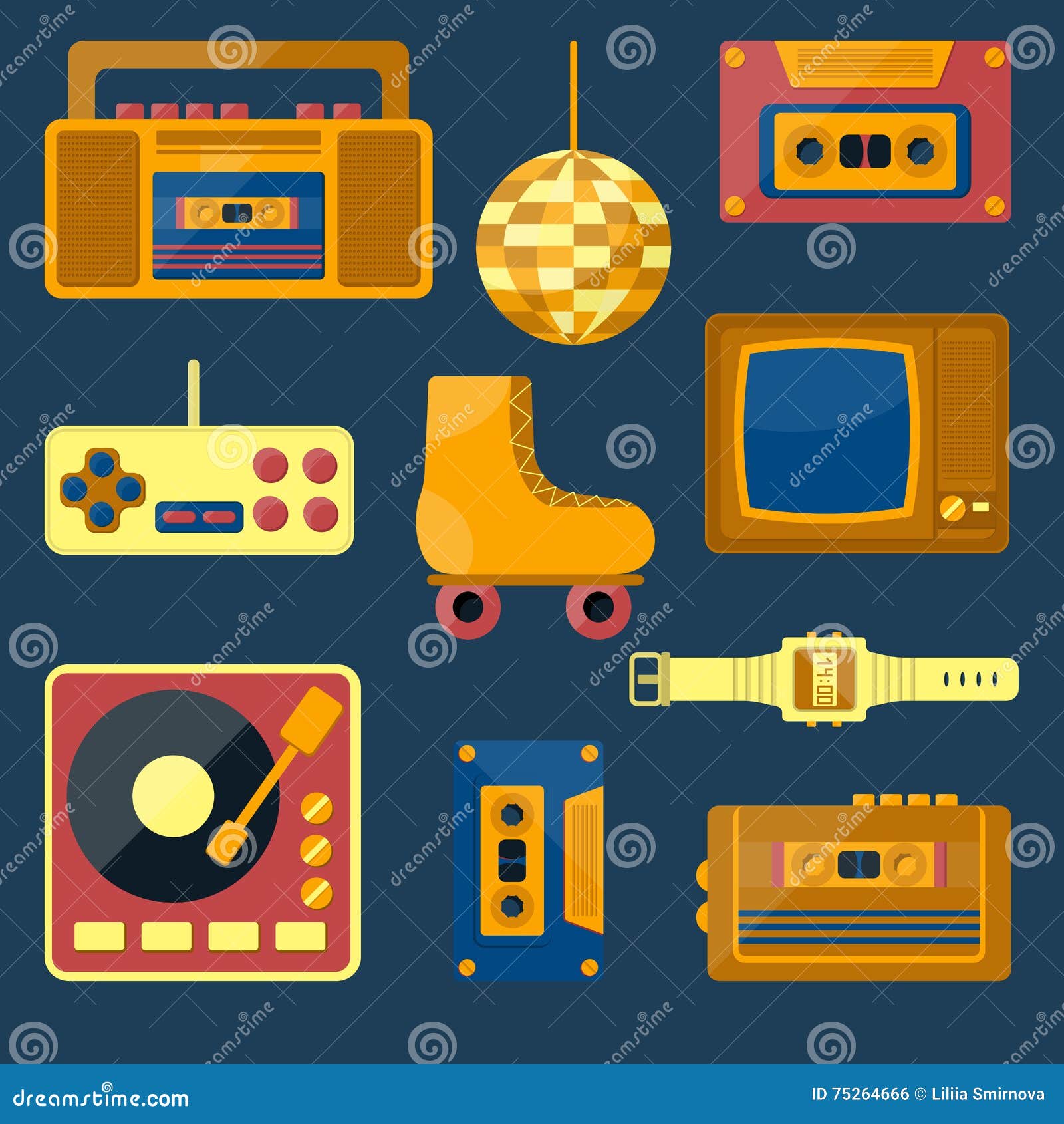 Vectorbeeldverhaal Retro Pictogrammen Vector Illustratie - Illustration ...