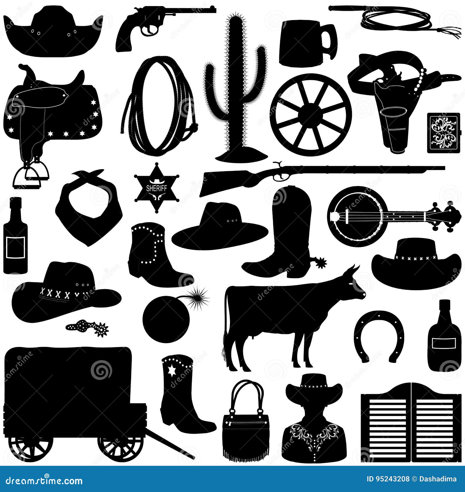 Vectorcowboy Pictograms vector illustratie. Illustration of hoef - 95243208