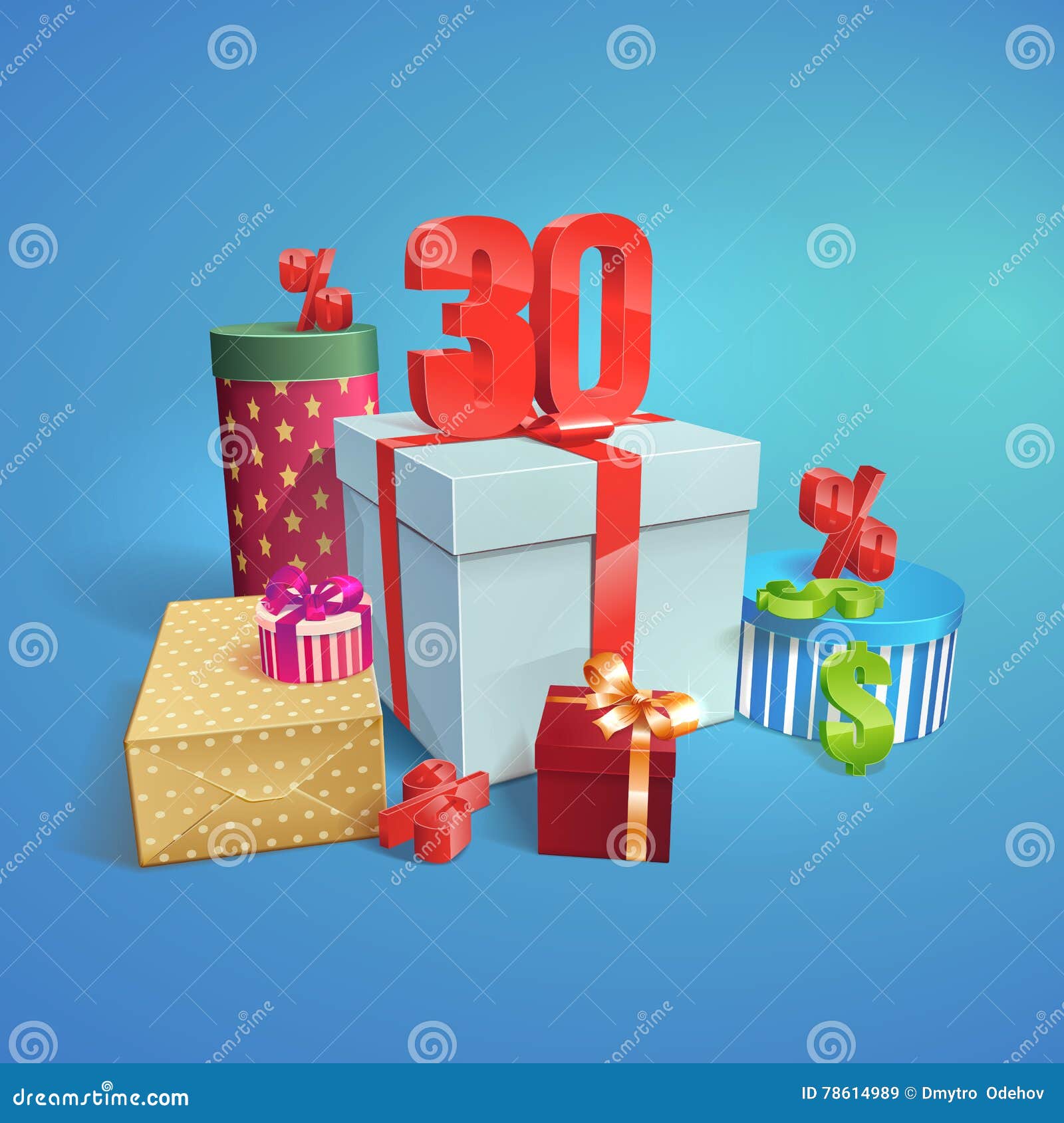 Vectorgiftdozen Met Het Symbool Van Kortingen 30% Vector Illustratie ...