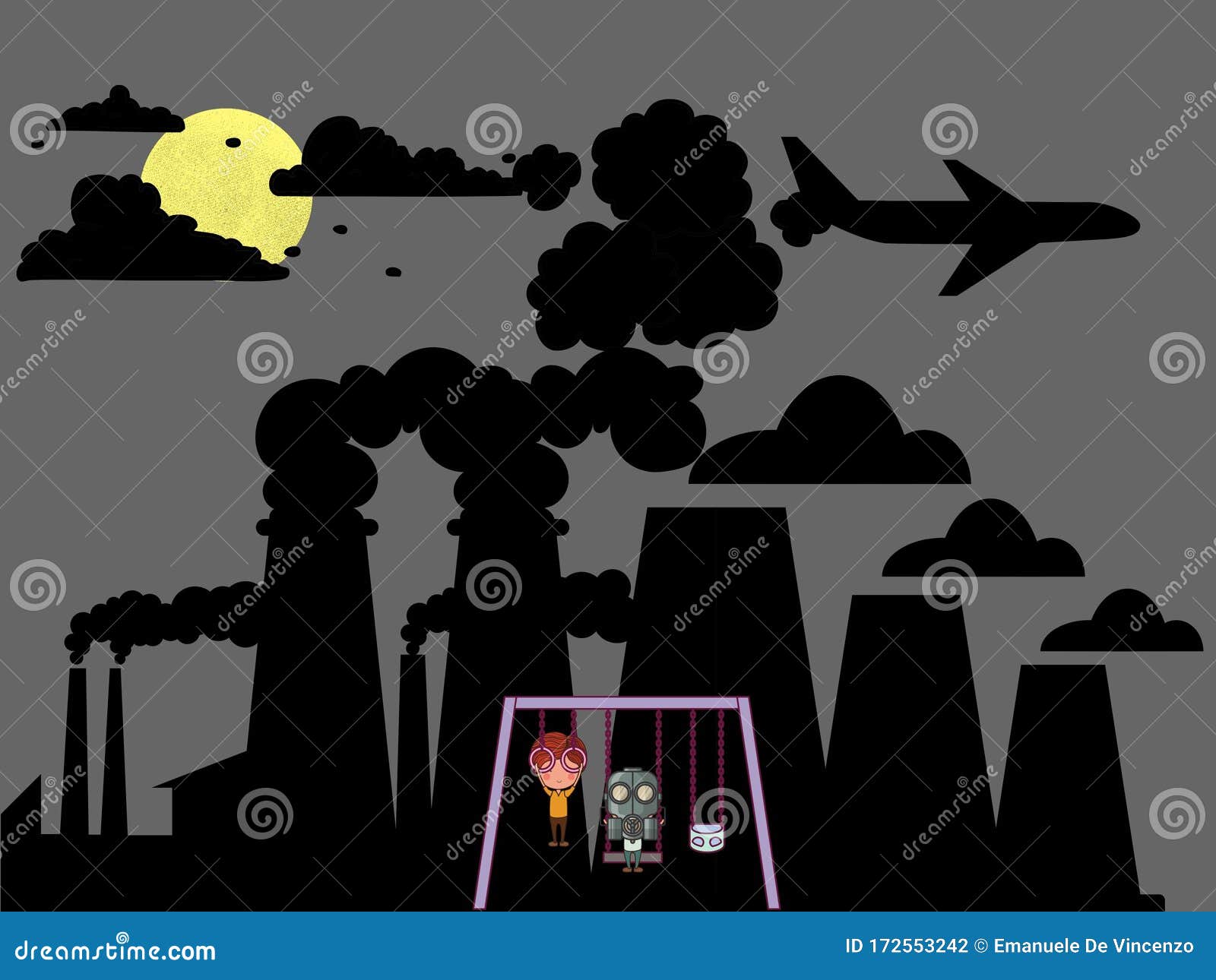 Vectorial Illustration of Example of Pollution with Smog and Kids ...
