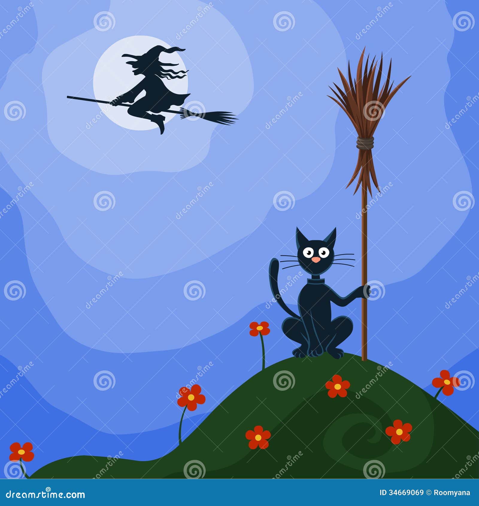 Vectorillustratiekat En Heks Vector Illustratie - Illustration of nacht ...