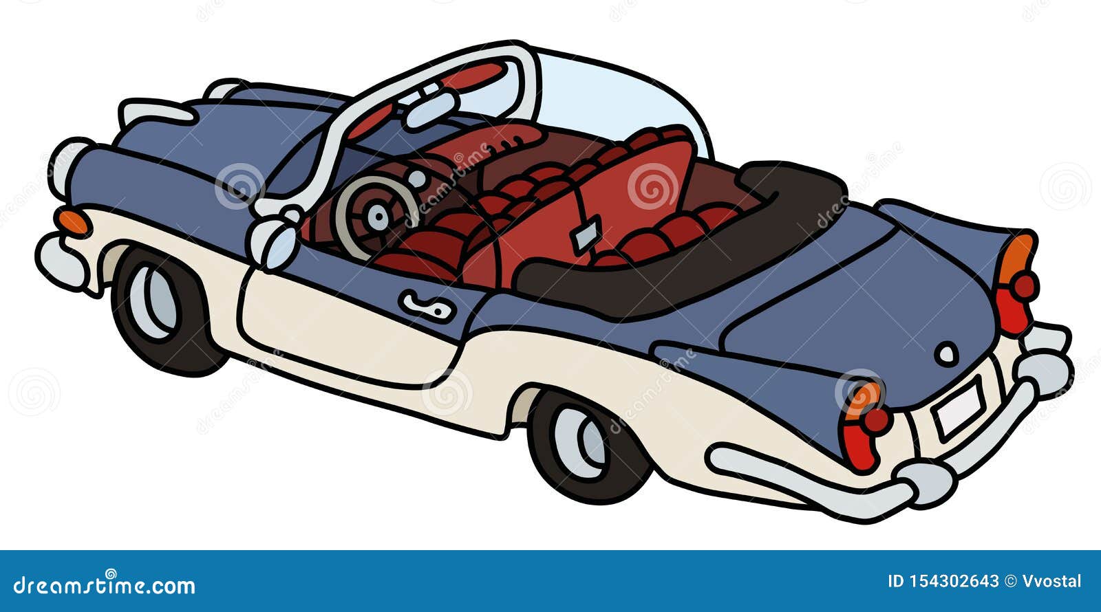 The Old Blue and White Cabriolet Stock Vector - Illustration of classic ...