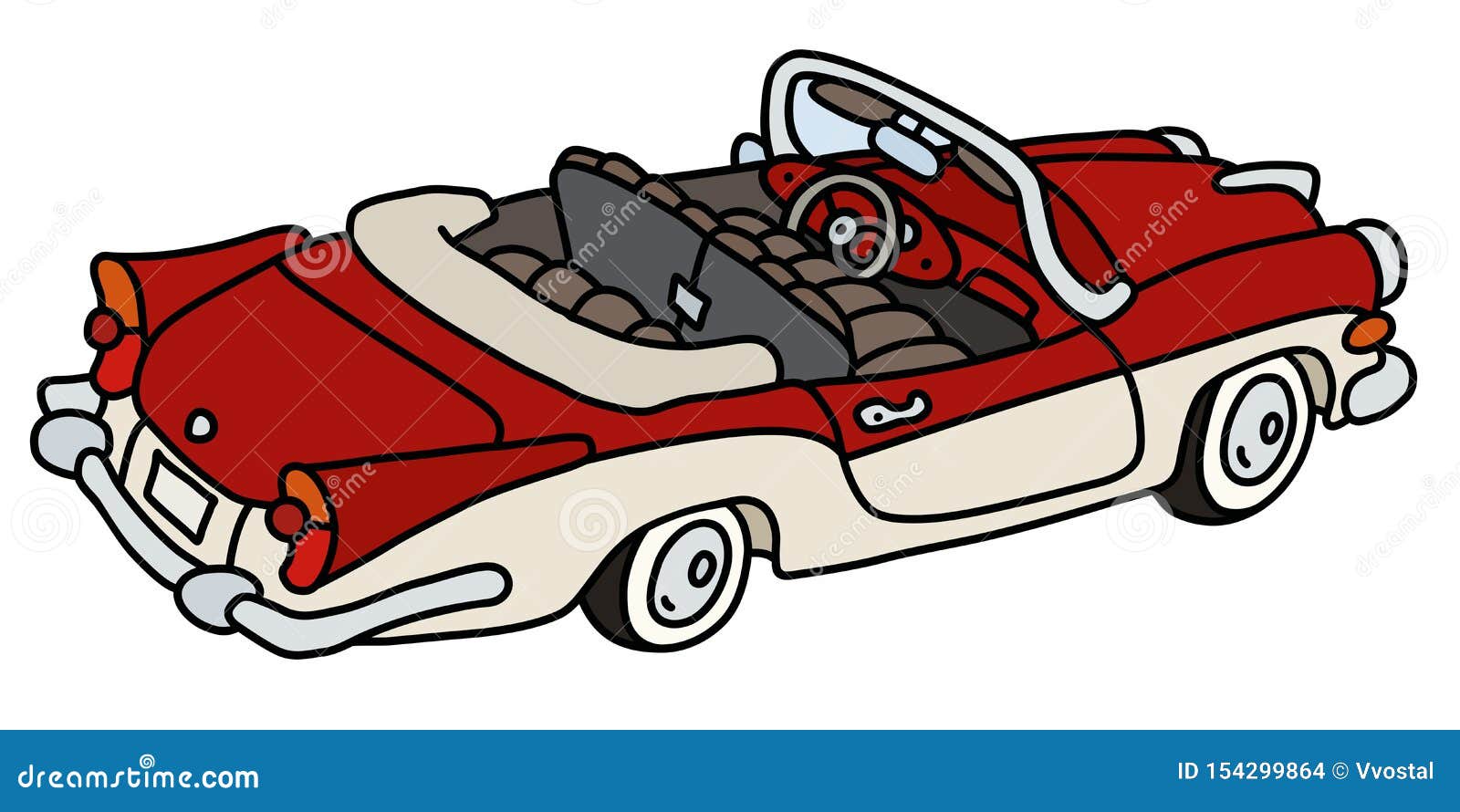 The Old Red and White Cabriolet Stock Vector - Illustration of american ...