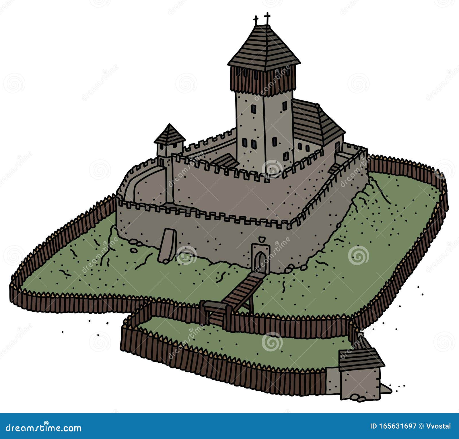 The Old Gothic Stone Castle Stock Vector - Illustration of pile ...