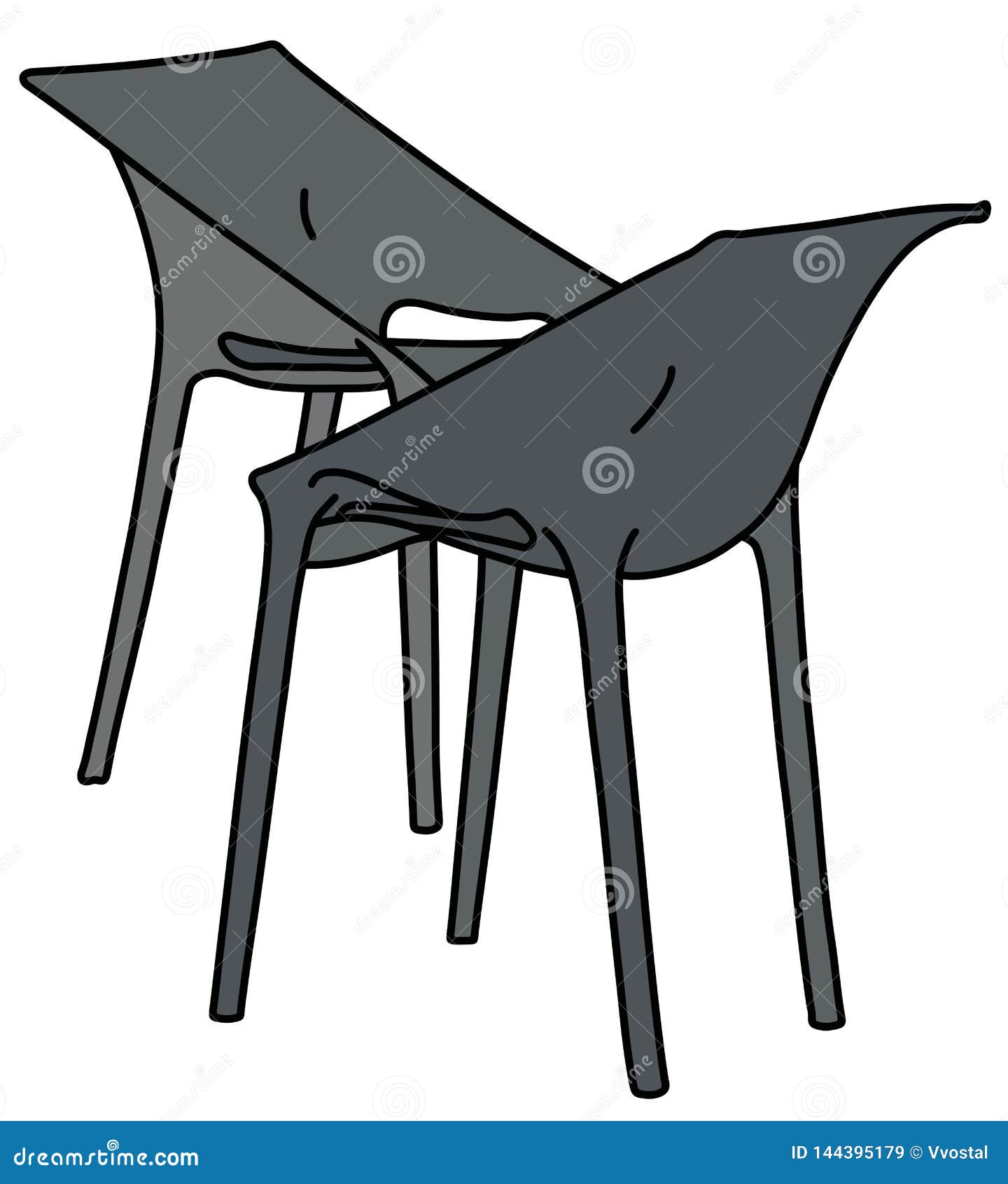 Two Black Plastic Simple Chairs Stock Vector - Illustration of green ...