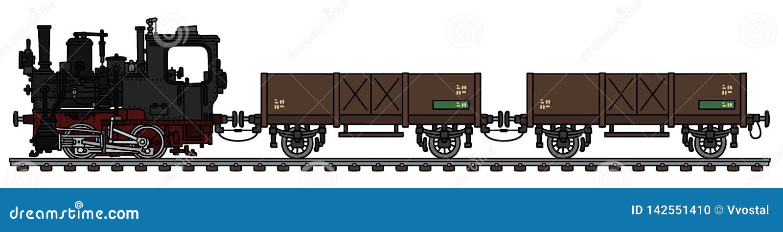 The Vintage Small Steam Freight Train Stock Vector - Illustration of ...