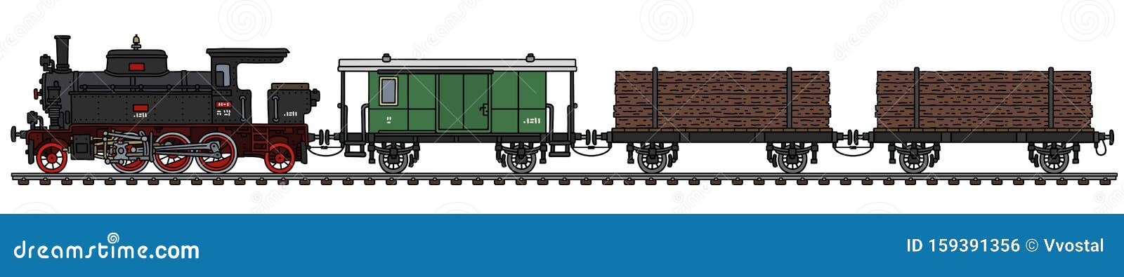 The Vintage Timber Steam Train Stock Vector - Illustration of train ...