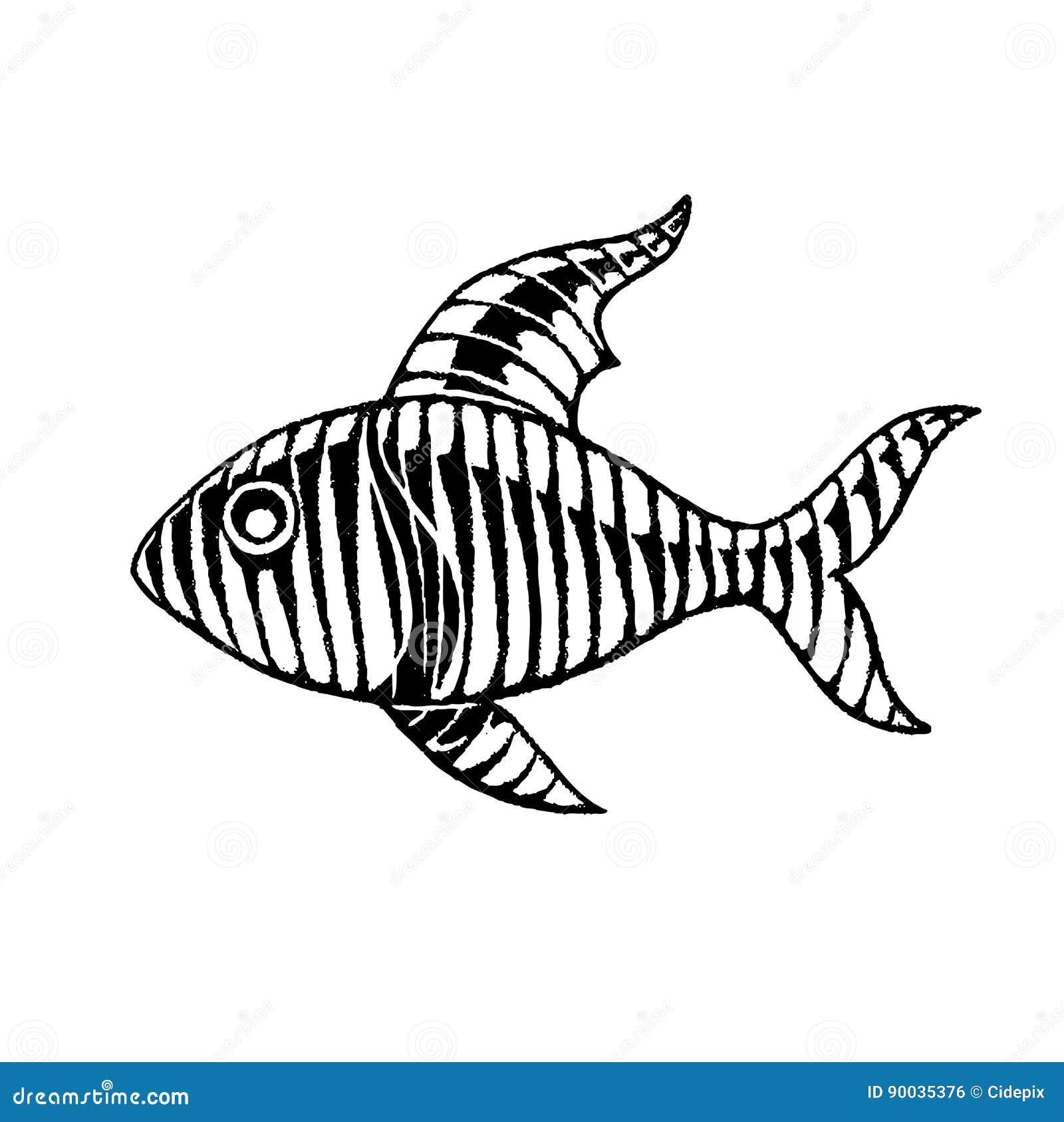 Vectorized Ink Sketch of a Striped Fish Stock Vector - Illustration of ...