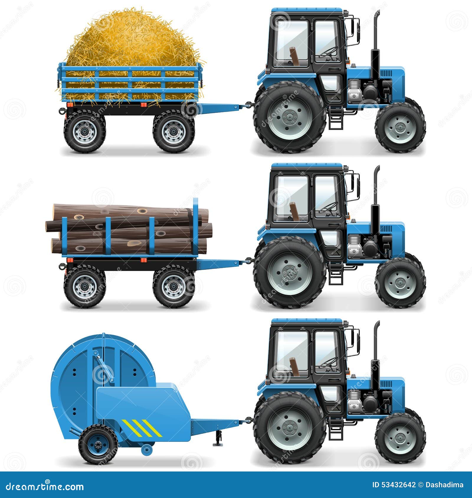 Vectorlandbouwbedrijftractor Met Pers En Karretje Vector Illustratie ...