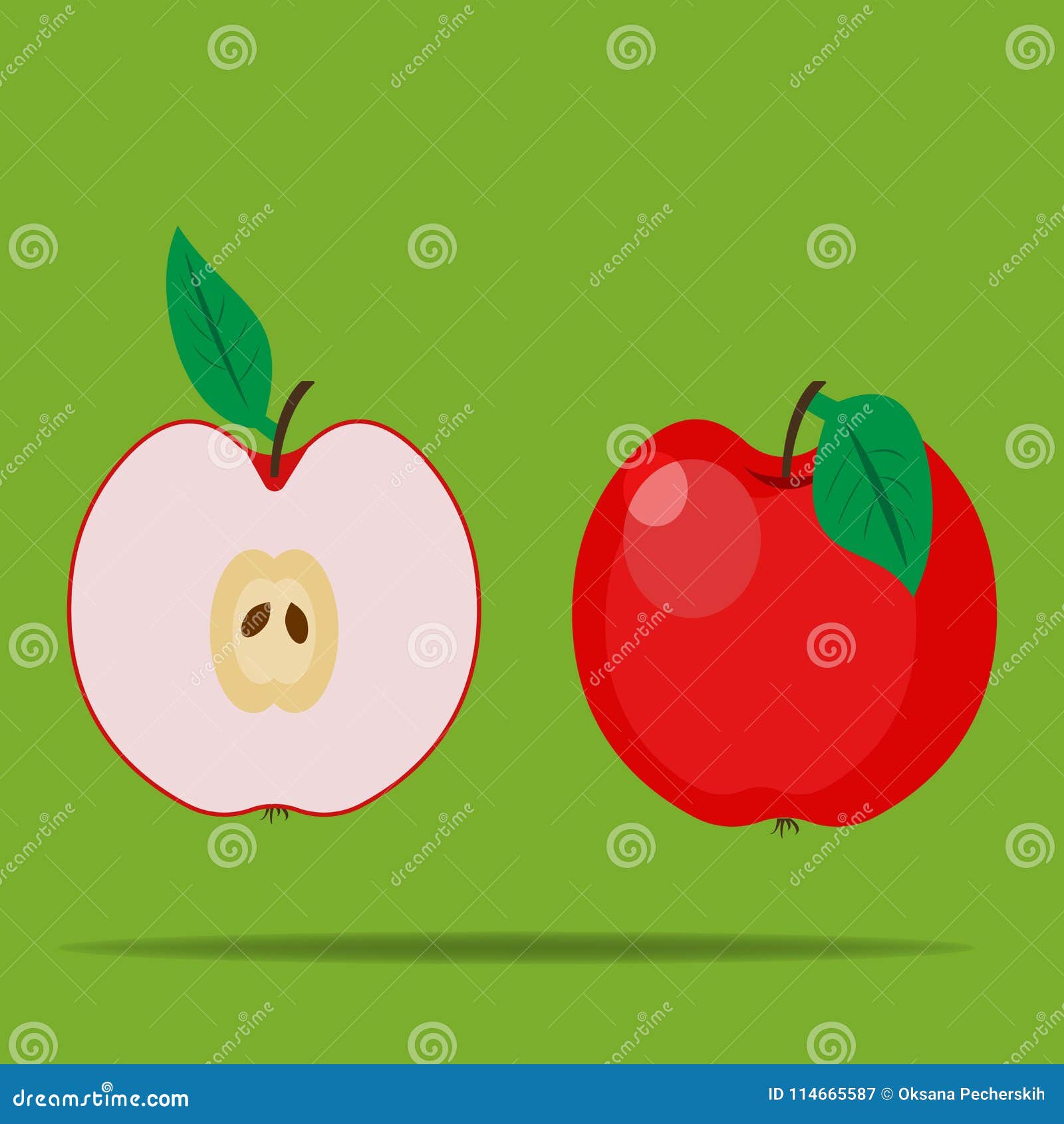 Vectorpictogram Van Appelfruit Glanzende Appel Van De Helft Van Appel ...