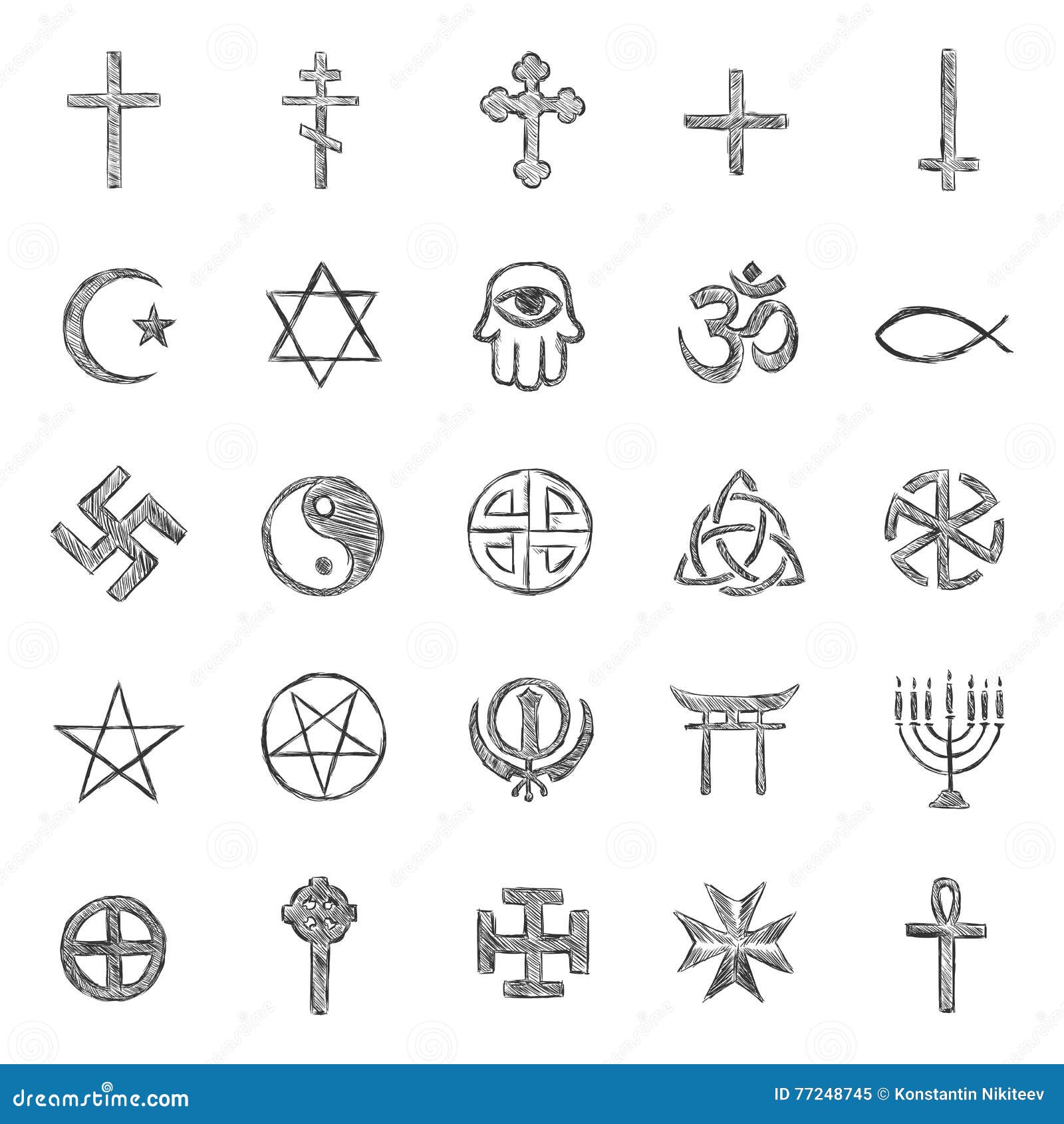 Vectorreeks Schets Godsdienstige Symbolen Vector Illustratie ...