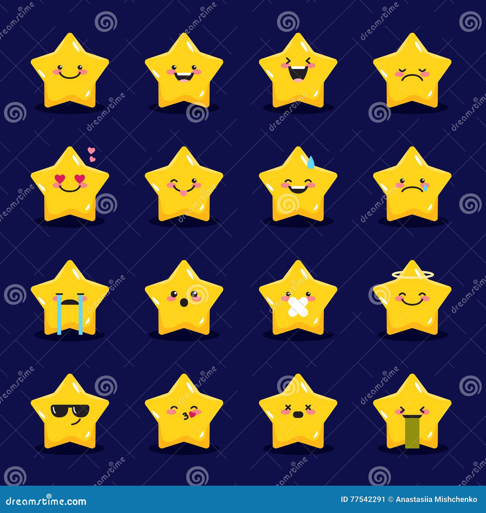 Vectorster Emoticons Inzameling Leuke Emojireeks Vector Illustratie ...