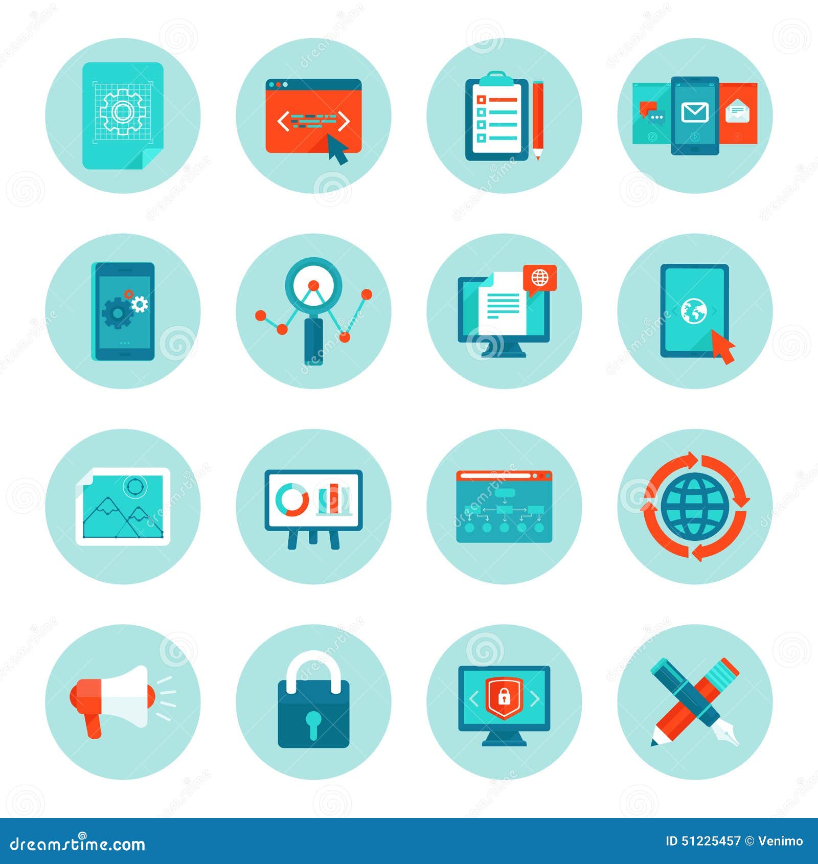 Vectorwebontwikkeling En Digitale Marketing Pictogrammen Vector ...