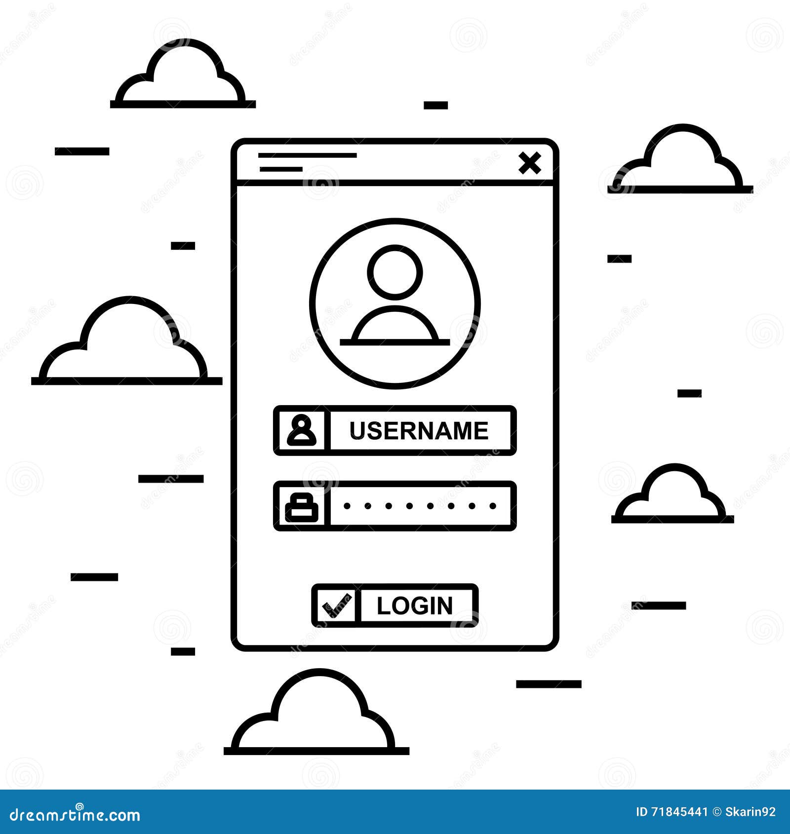 Vectro Black Line Login Interface. Stock Illustration - Illustration of ...