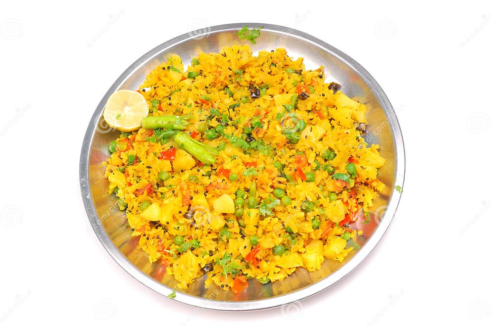 Veg gujarati poha dish stock image. Image of health, peas - 10035005