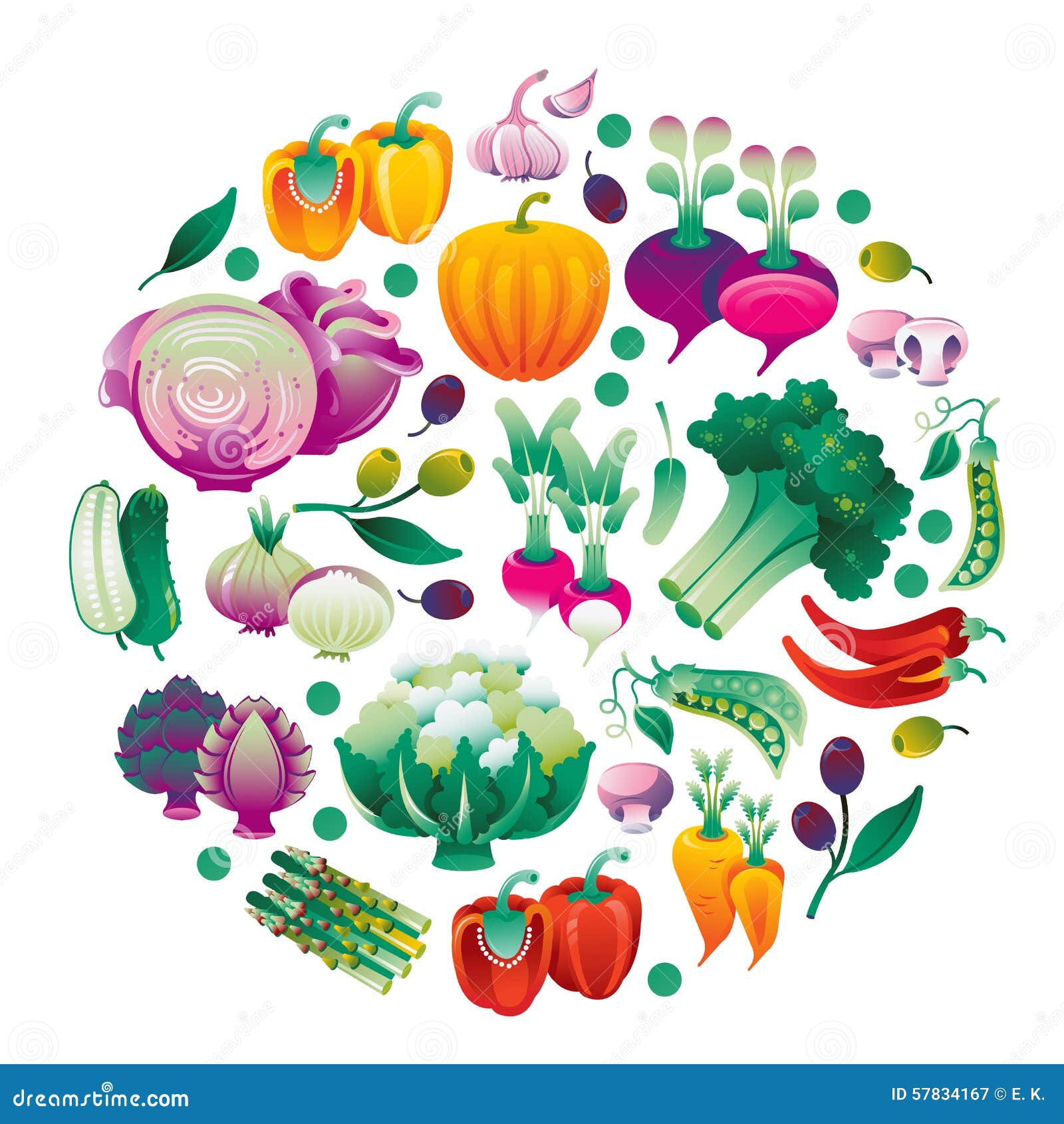 Veg Round stock vector. Illustration of champignon, organic - 57834167