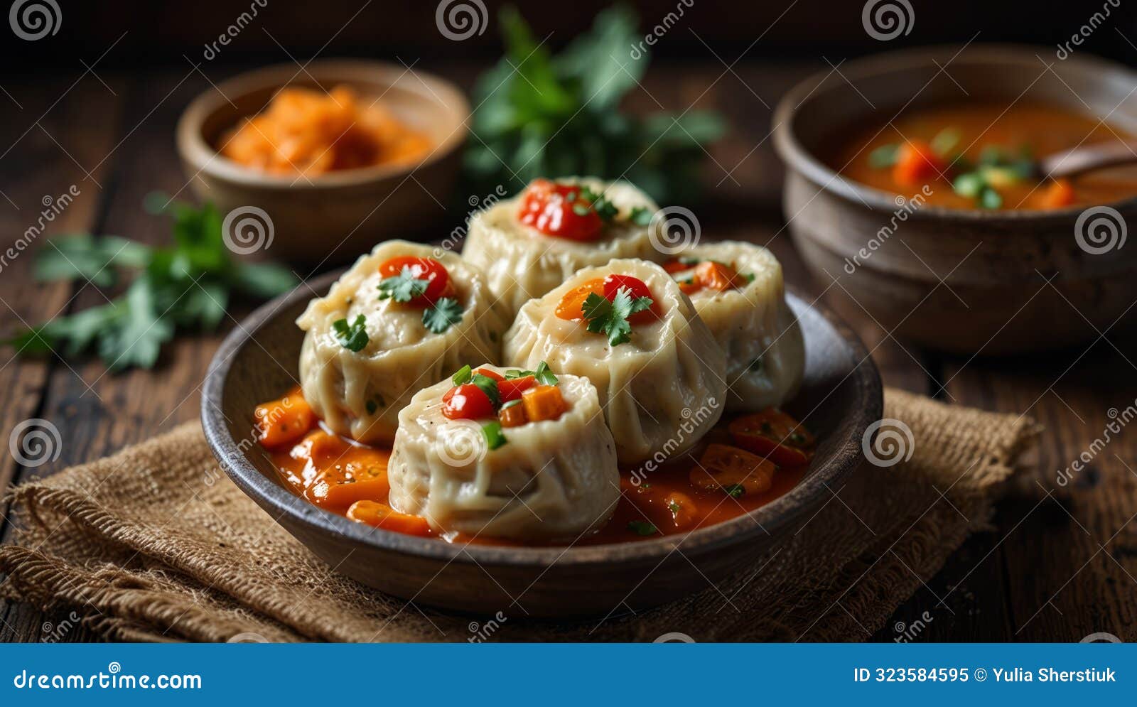 Veg Steam Momo Nepalese Traditional Dish Momo Stuffed With Vegetables And Then Cooked And Served