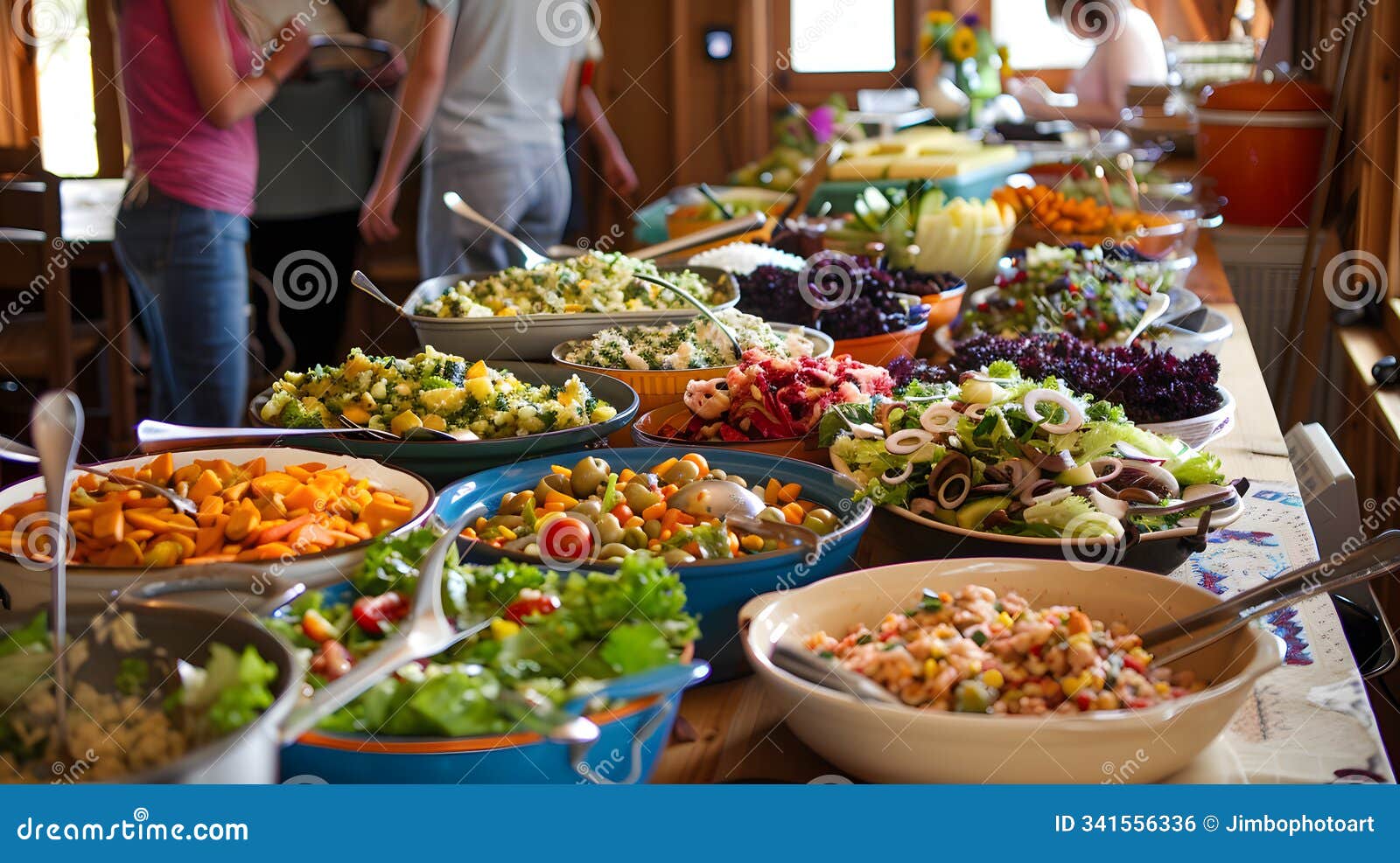 Community Potluck, Table With Various Dishes, Flat Design Illustration ...