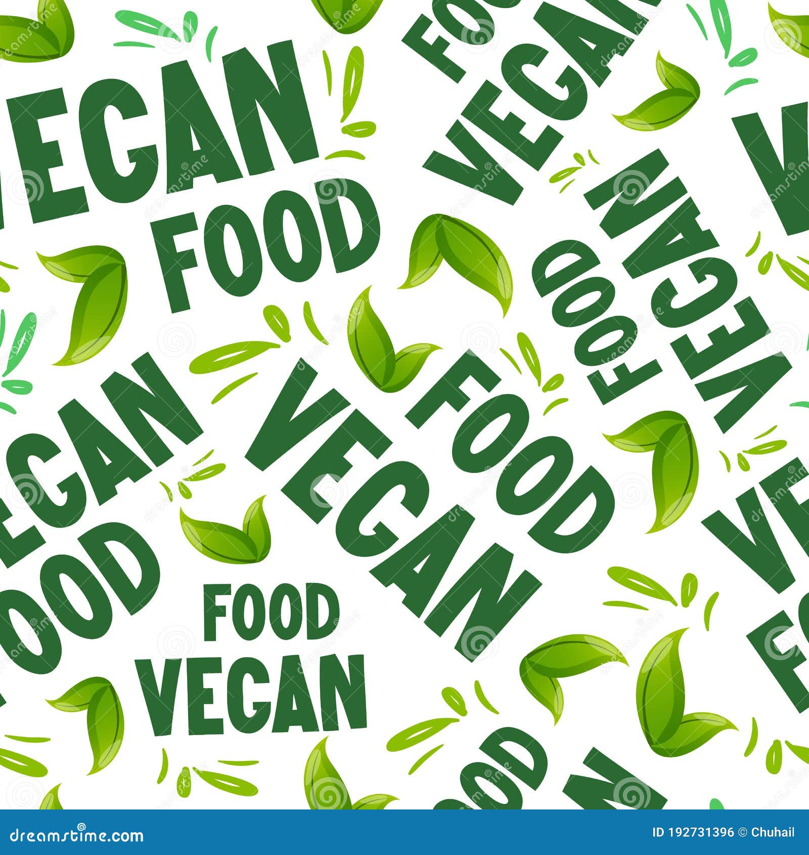 Vegan Food Text and Green Leaves Seamless Pattern. Stock Vector ...