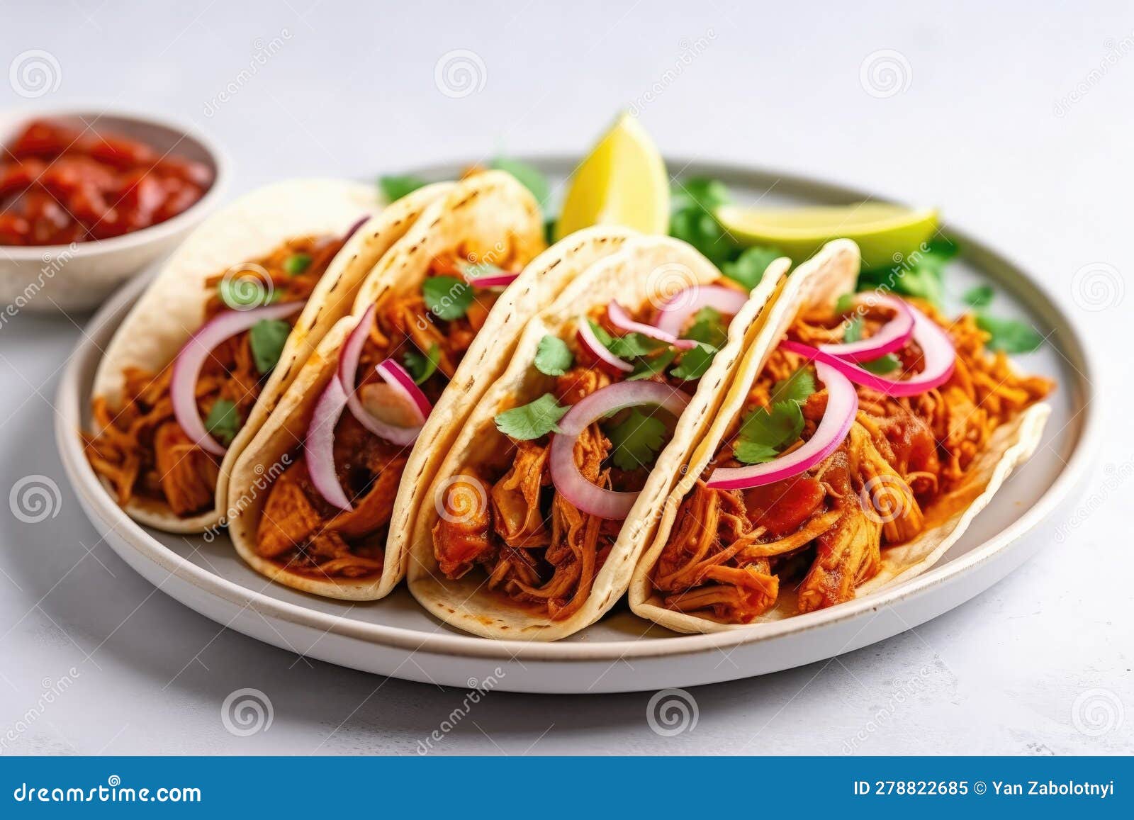 Vegan Jackfruit Tacos on White Round Plate on White Background ...